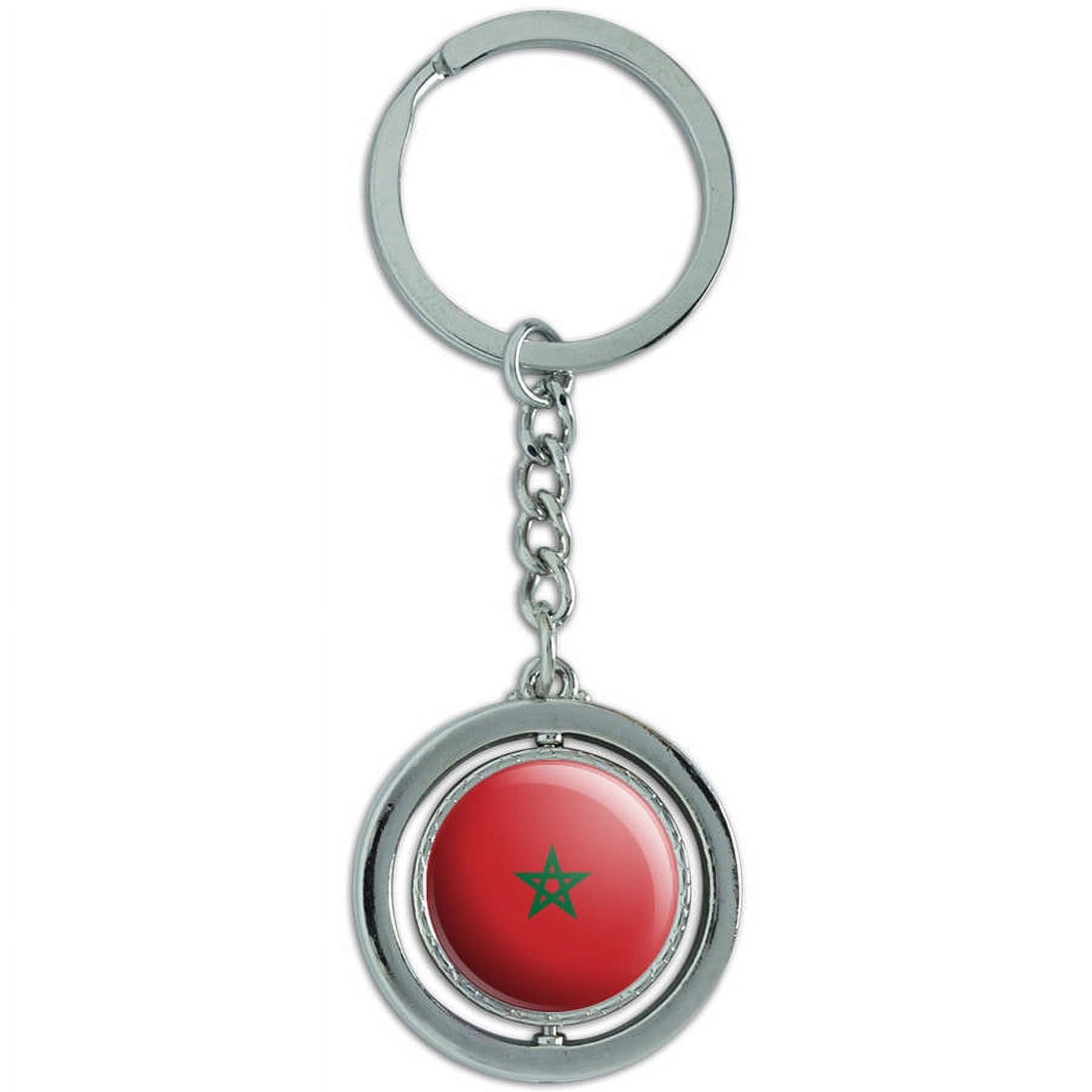 Morocco National Country Flag Spinning Round Metal Key Chain Keychain ...