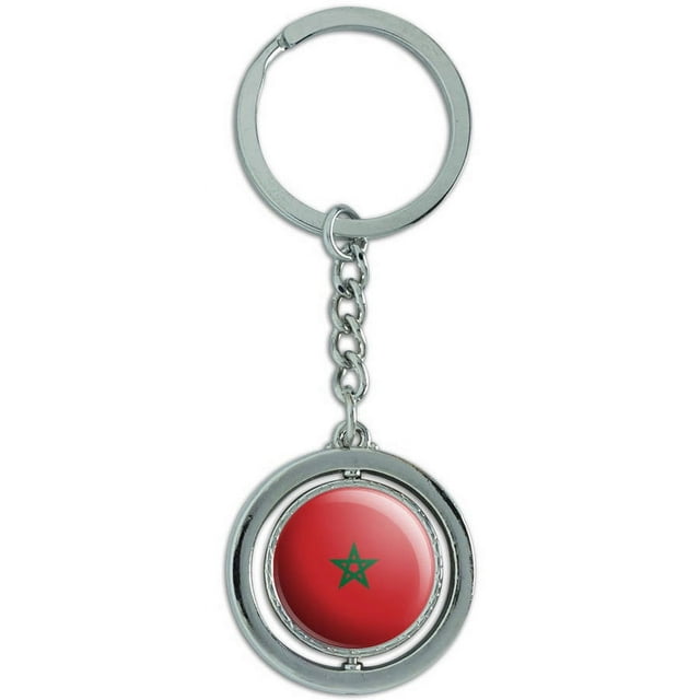 Morocco National Country Flag Spinning Round Metal Key Chain Keychain ...