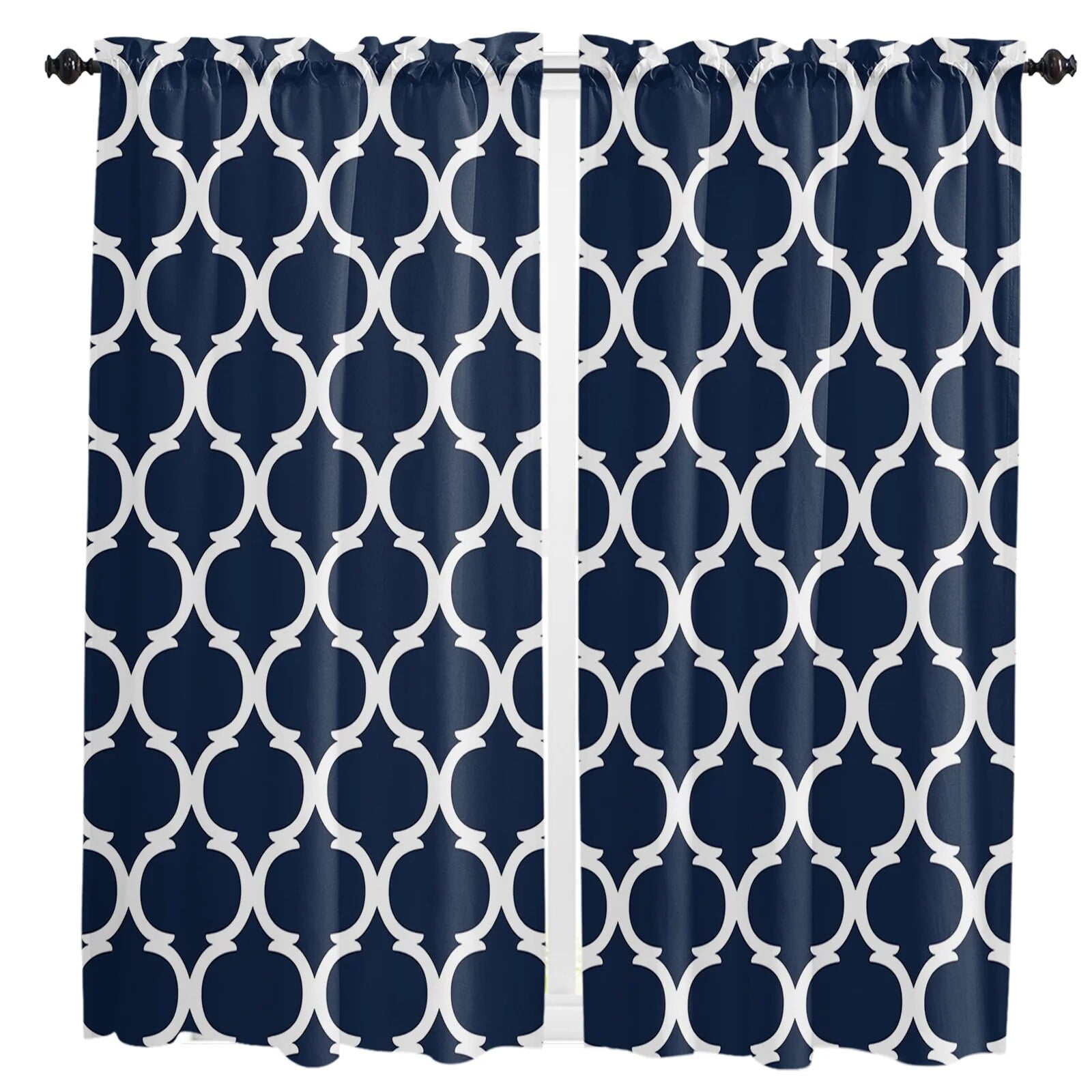 Morocco Navy Blue Small Curtain Rod Pocket Short Curtains Half Drapes ...
