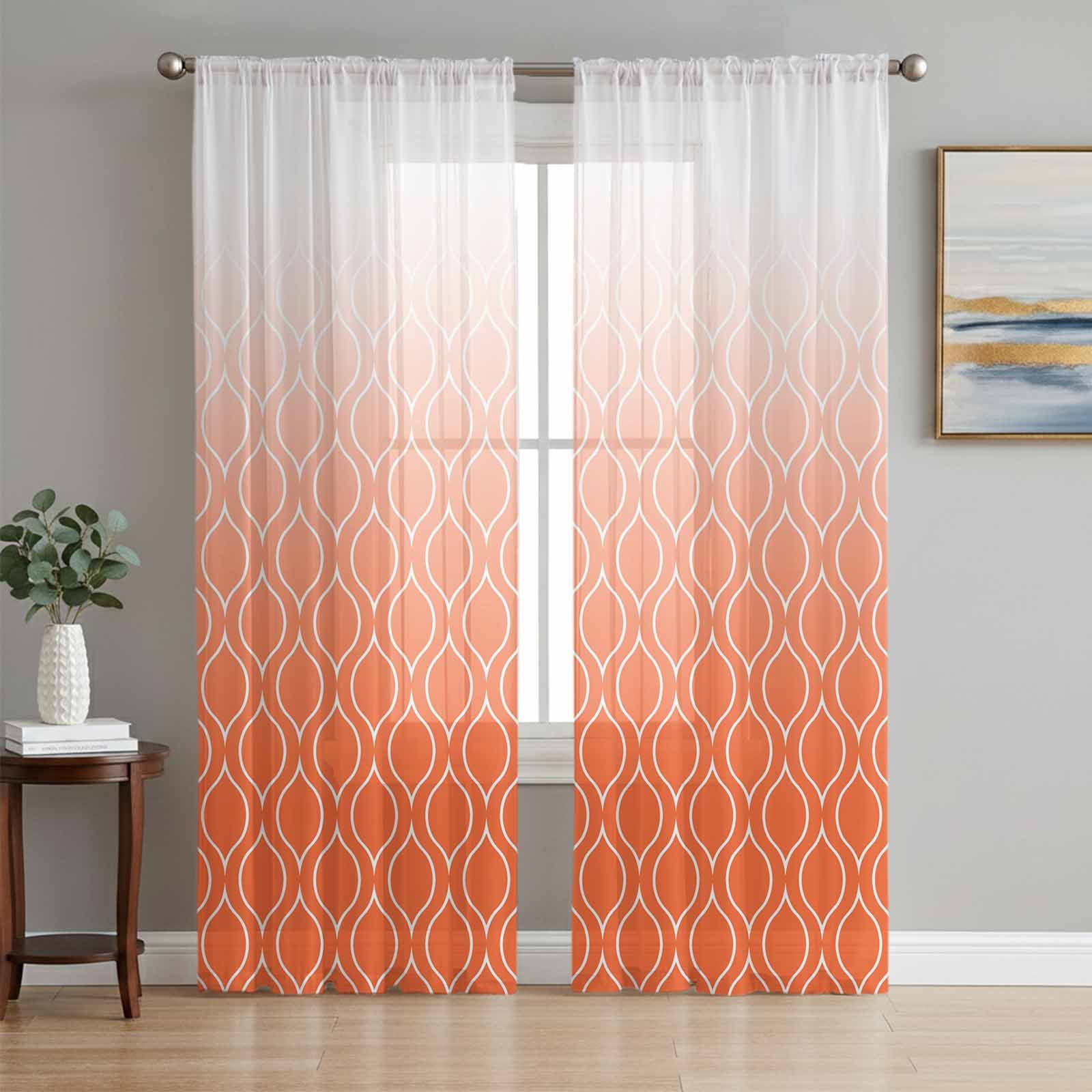 Morocco Orange Semi Sheer Window Curtains 96 Inches Long, Modern ...