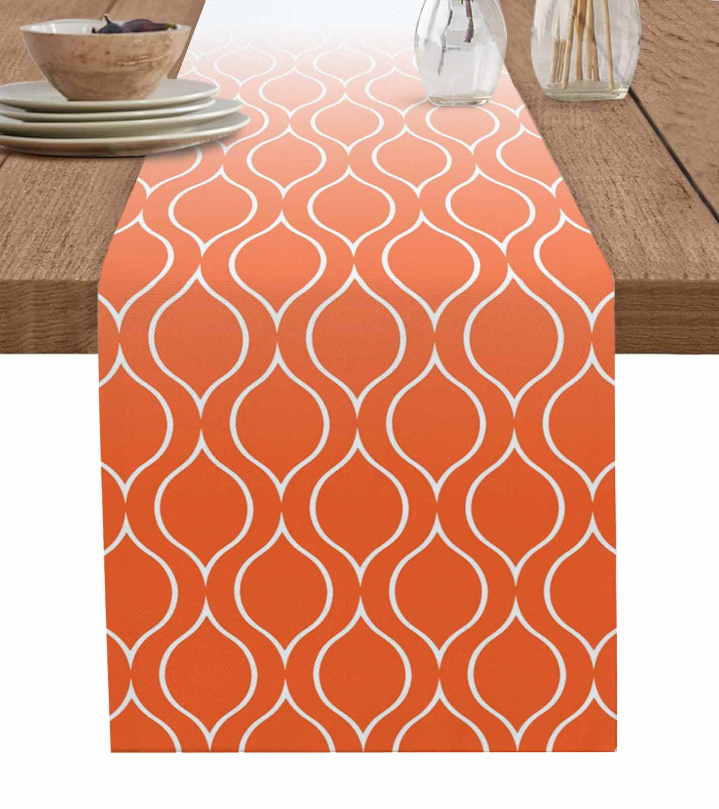 Morocco Orange Table Runner 72 Inches, Modern Geometric Gradient Simple ...