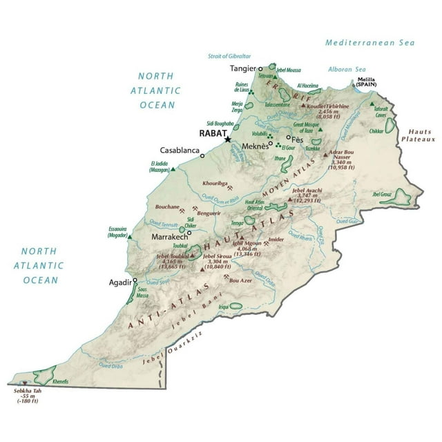 Morocco Physical Map GLOSSY POSTER PICTURE PHOTO PRINT BANNER ...