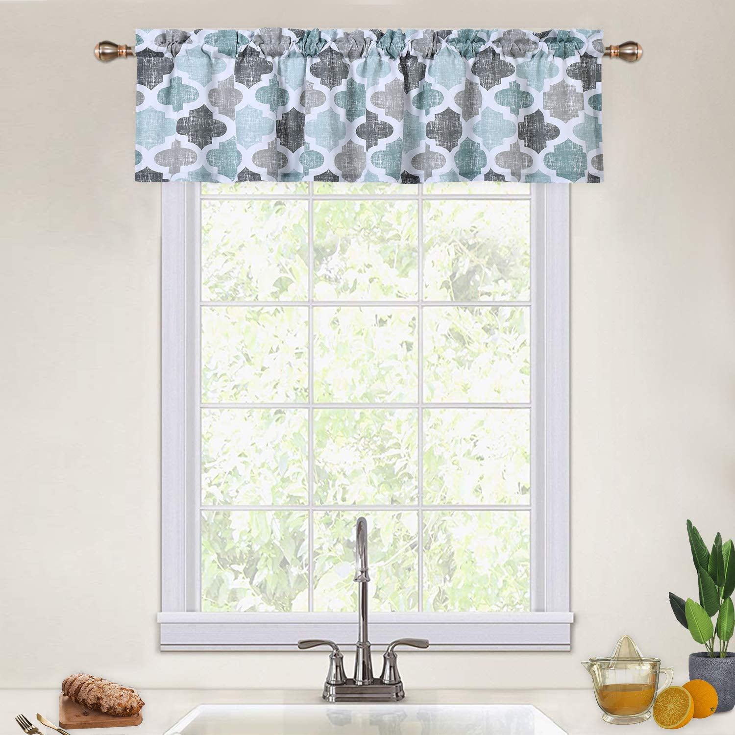Morocco Print Valance, Rod Pocket Cotton Blend Room-Darkening Valance ...