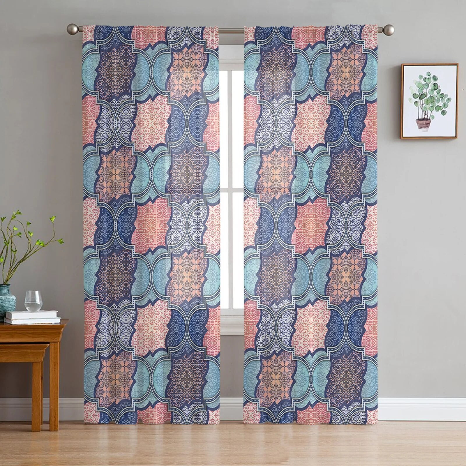 Morocco Retro Pattern Curtains For Living Room Transparent Tulle Window ...