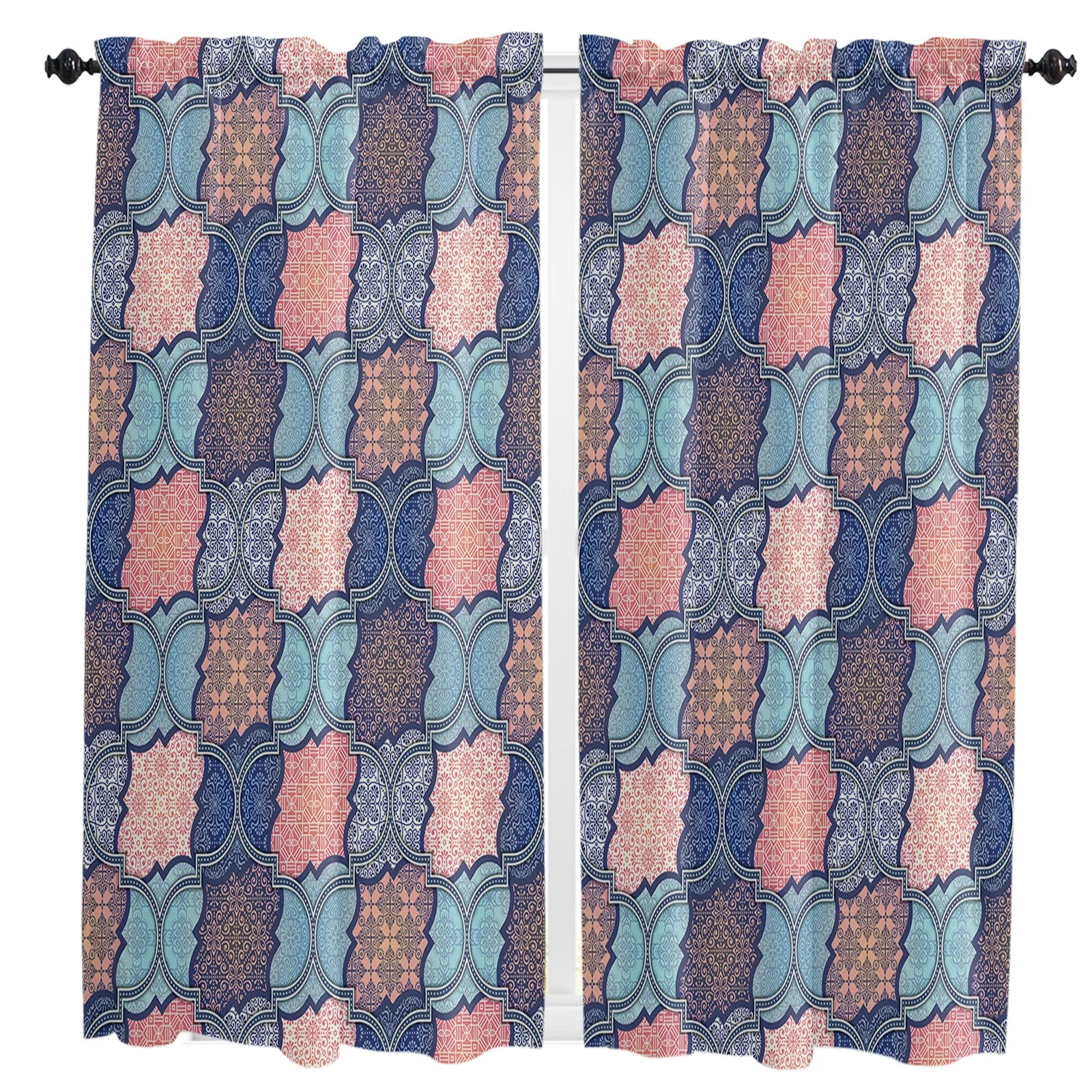 Morocco Retro Pattern Small Curtain Rod Pocket Short Curtains Half ...