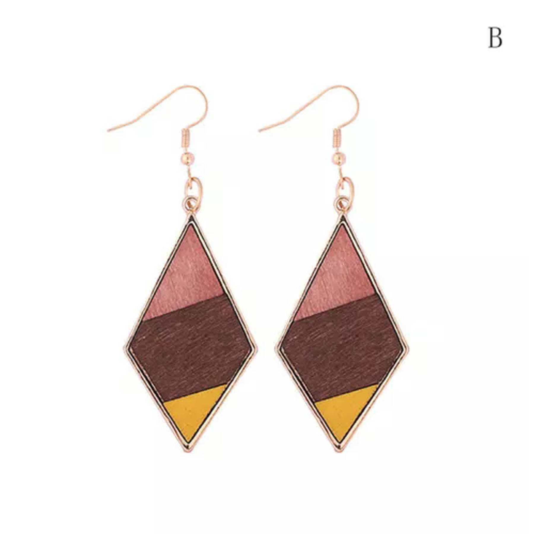 Morocco Rhombus Statement Wood Earrings Ethnic Splice Wooden Women Gold Jewelry - Walmart.com