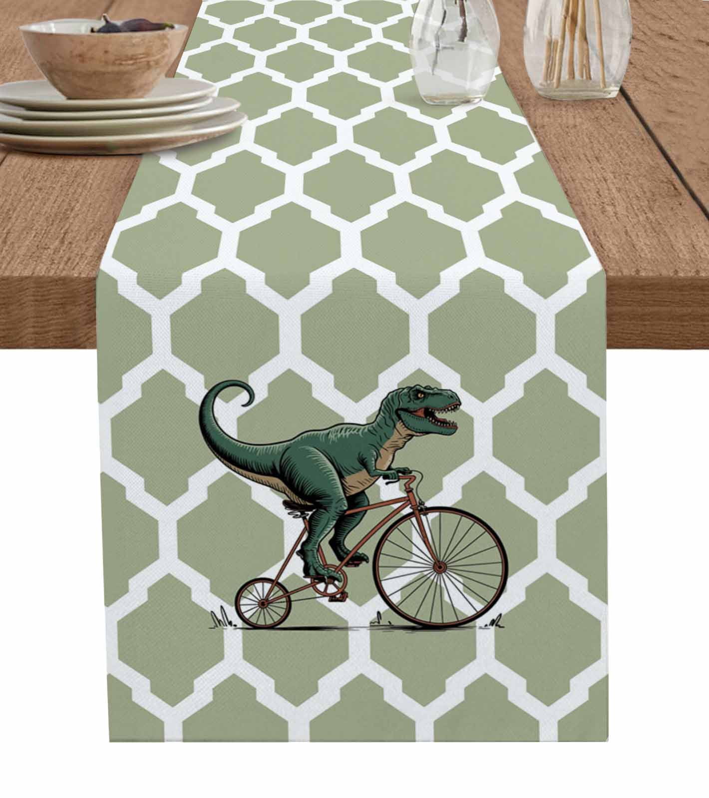 Morocco Sage Green Table Runner 90 Inches, Cute Dinosaur Bike Vintage ...