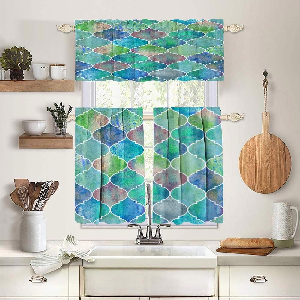 Morocco Teal Kitchen Curtains and Valances Set 3 Piece Valance Curtains ...