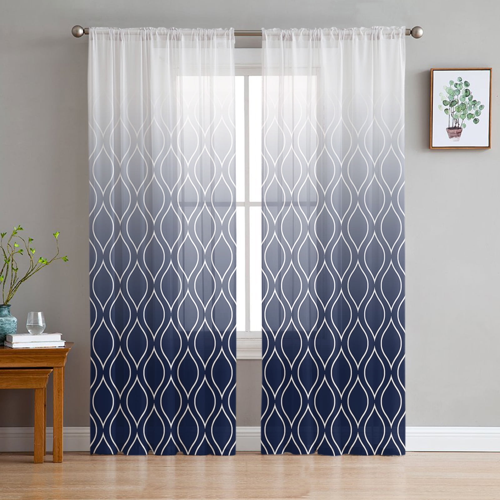 Morocco Texture Navy Blue Voile Sheer Curtains For Living Room Window ...