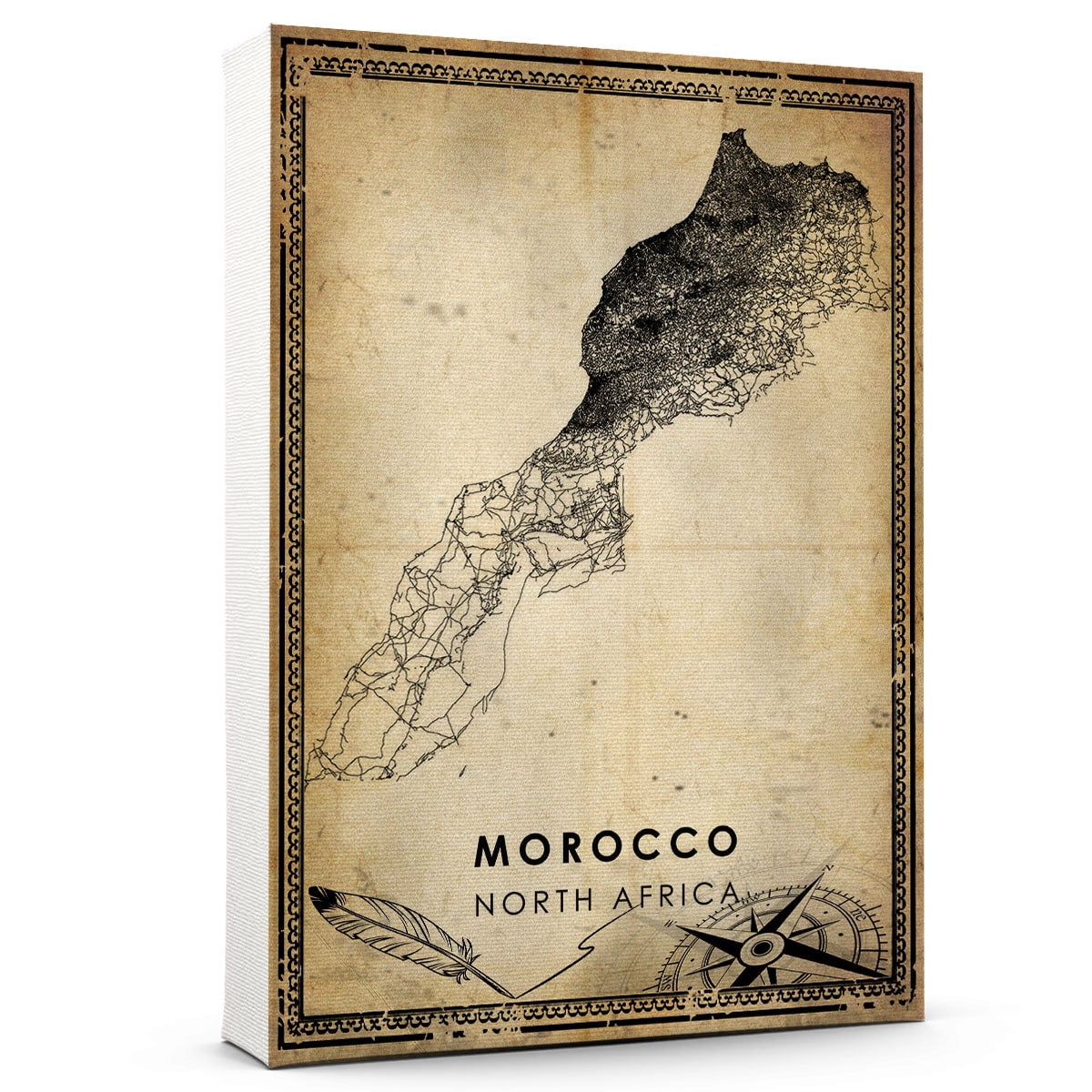 Morocco Vintage Map Prints Canvas, North Africa Map Art Canvas, Canvas ...