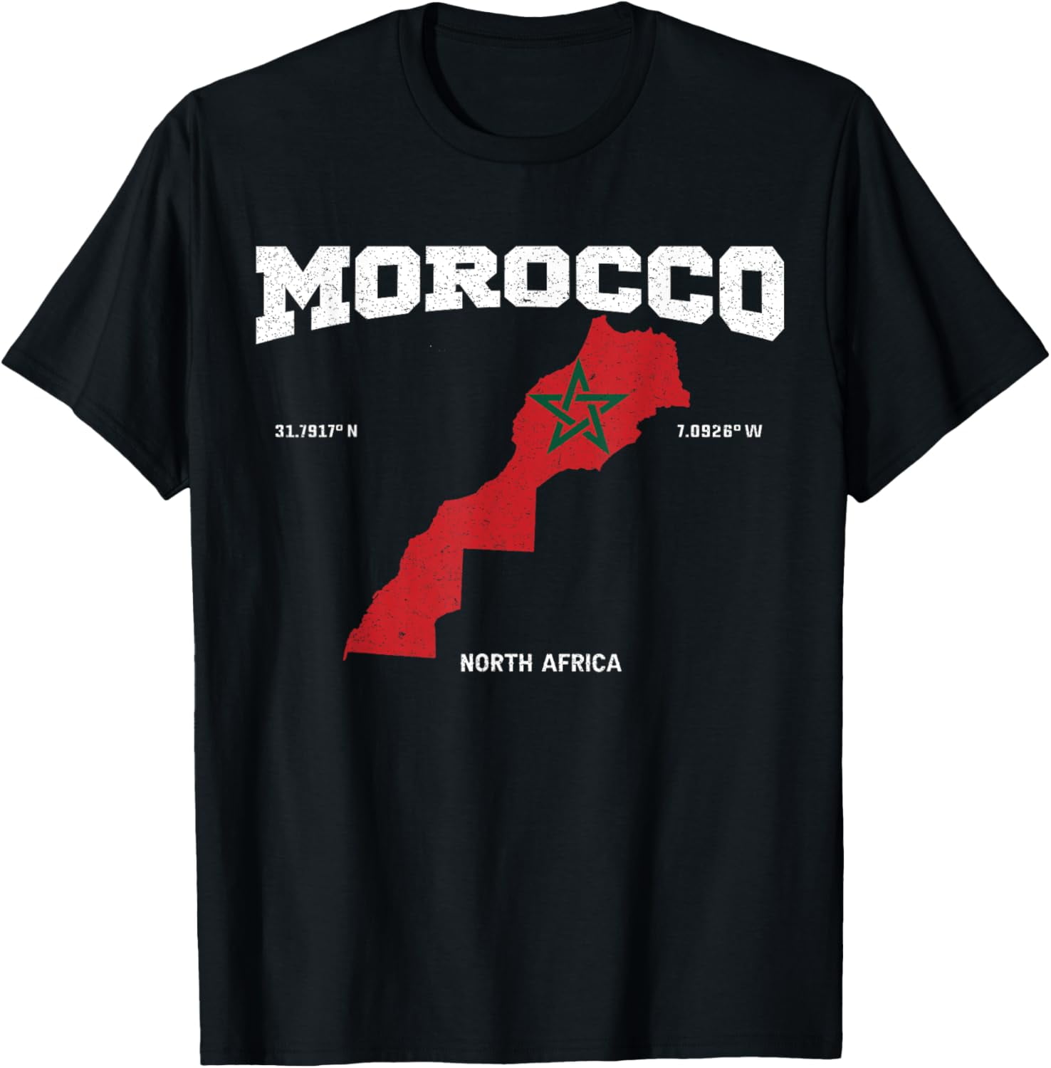 Morocco flag and map, Moroccan coordinates Tee T-Shirt - Walmart.com