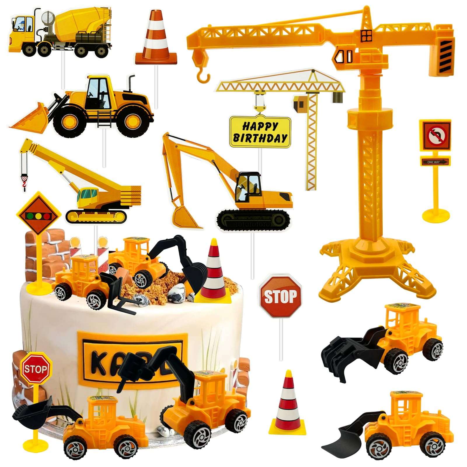 Morofme 21pcs Construction Cake Toppers Vehicles Cake MDH1Decorations ...
