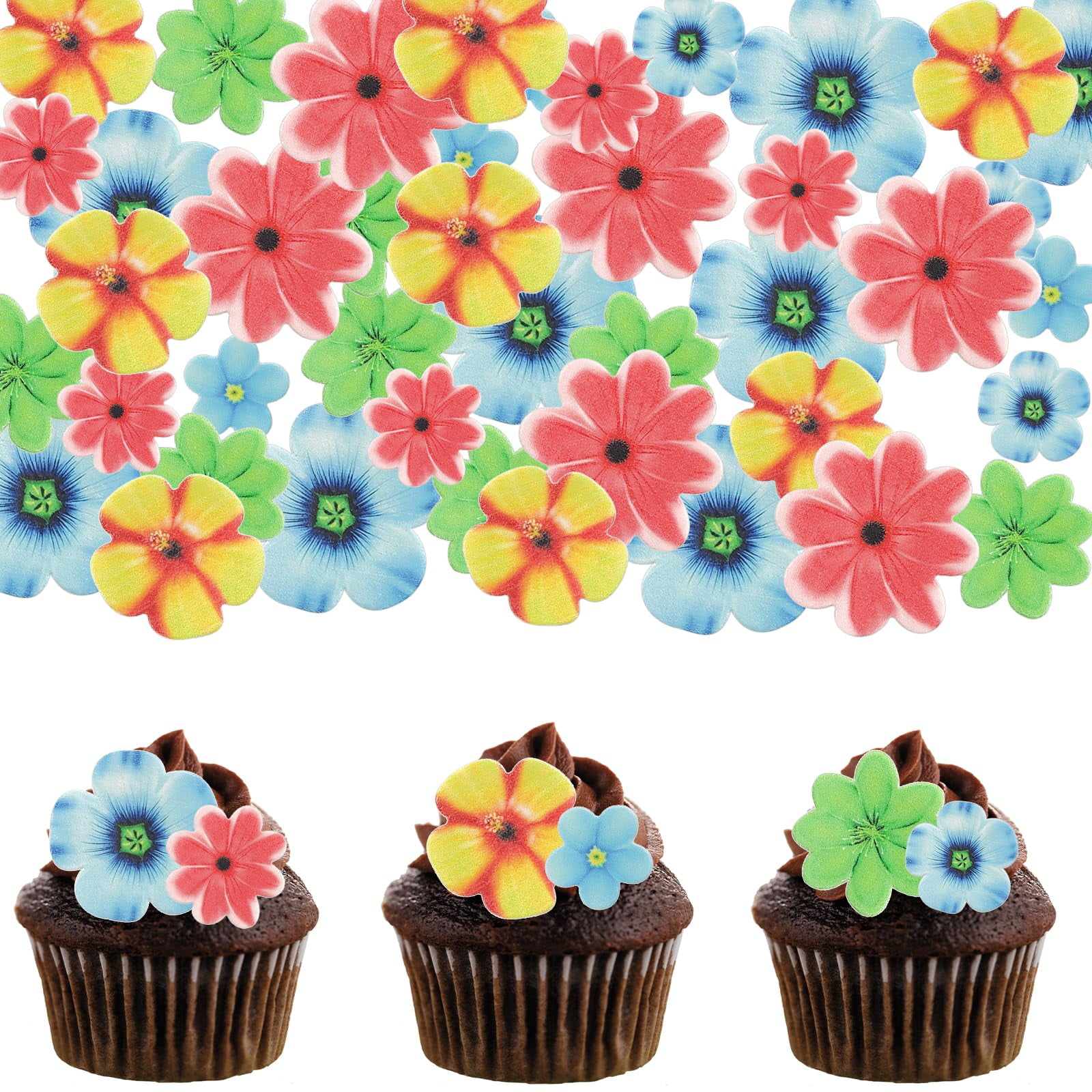 Morofme 35pcs EdibleTRDN Flower Cupcake Topper Hawaii Flower Cake ...