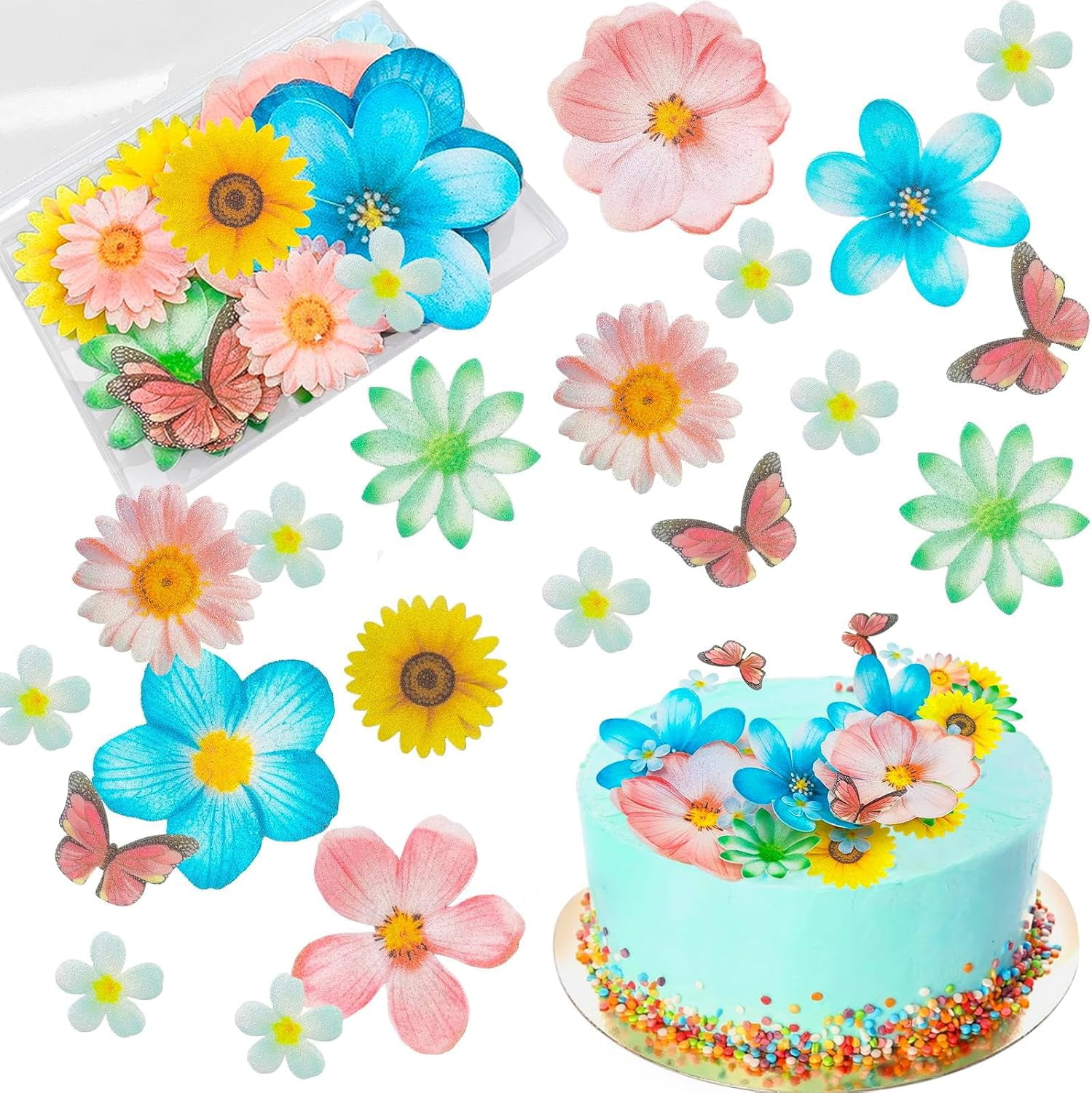 Morofme 55pcs Edible Flower Butterflies Cake Topper Wafer Paper Flower ...