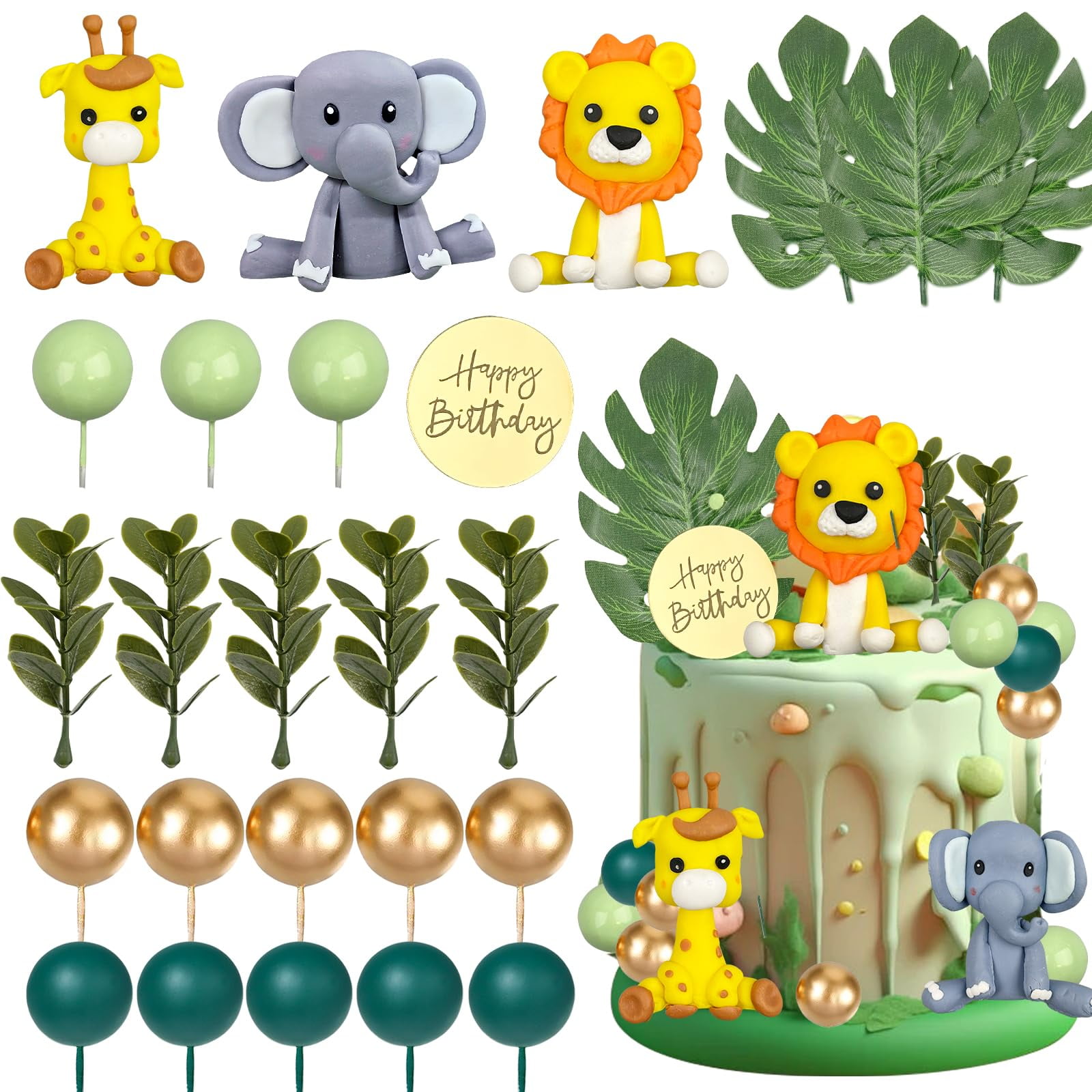 Morofme Jungle Safari FEV6 Animals Cake Decoration Jungle Cake Toppers ...