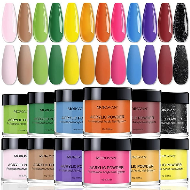 Morovan 12 Colors Acrylic Nail Powder Professional Nail Powder for ...