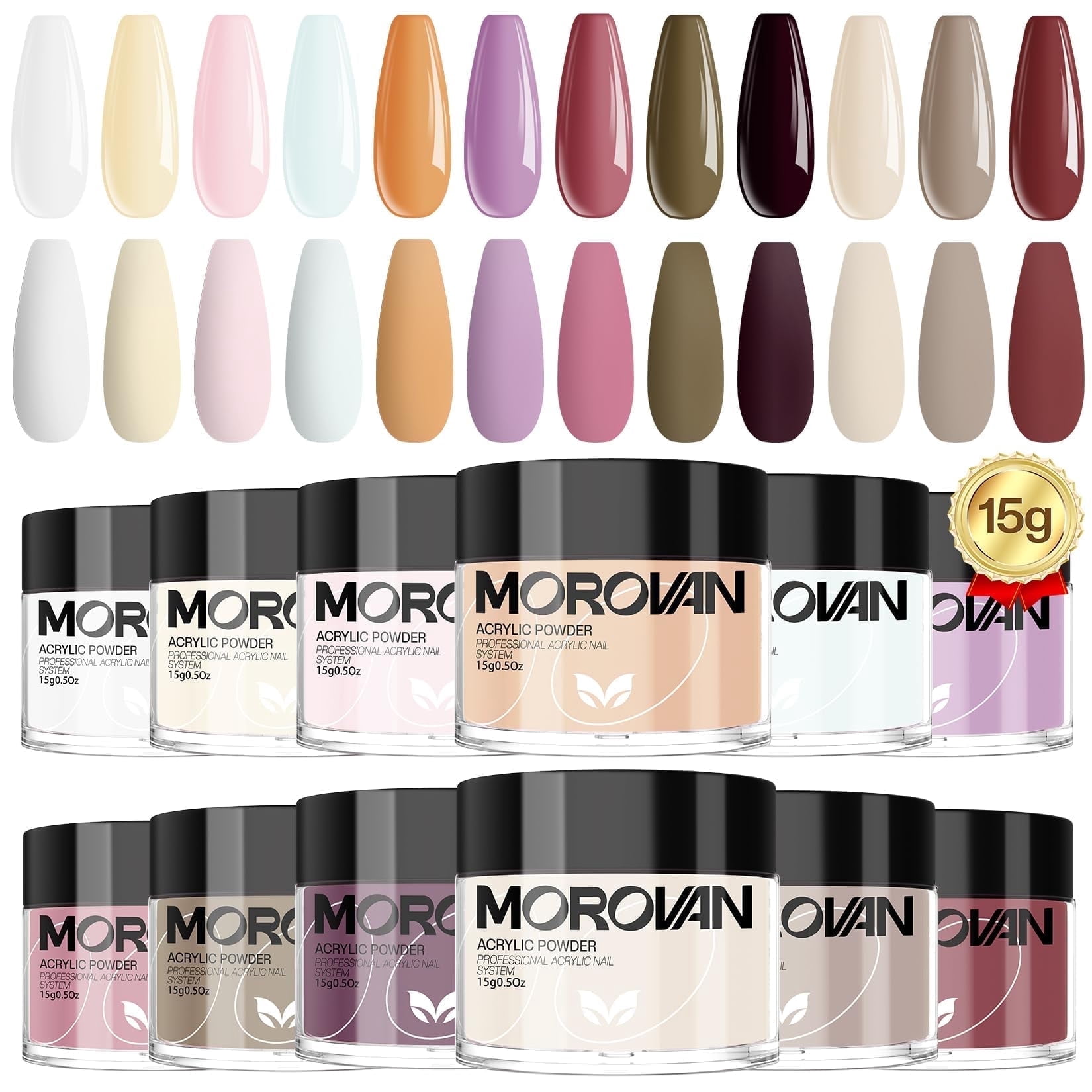Morovan 12 Colors Professional Acrylic Powder Set with Glitter – 15g/0 ...