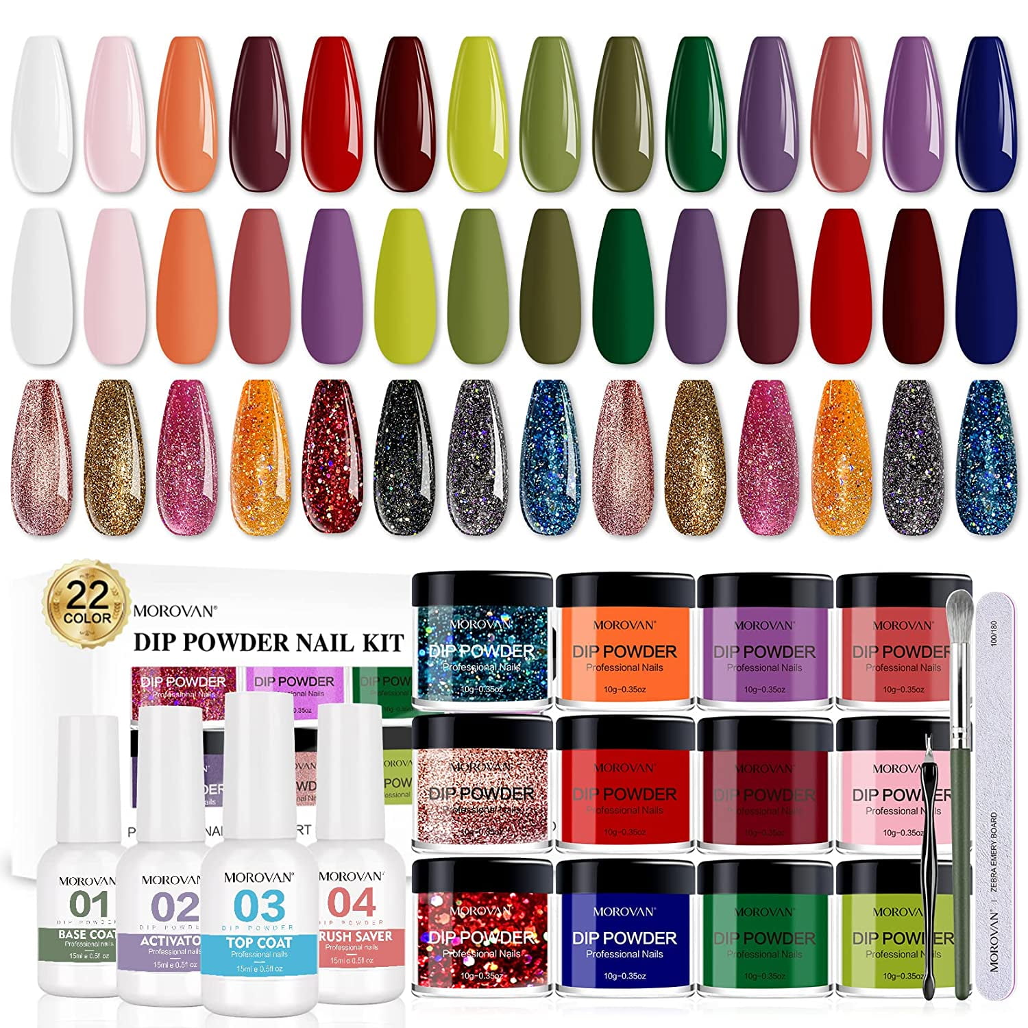 Morovan 24 Colors Dip Powder Nail Kit Starter Kit Dipping Powder With