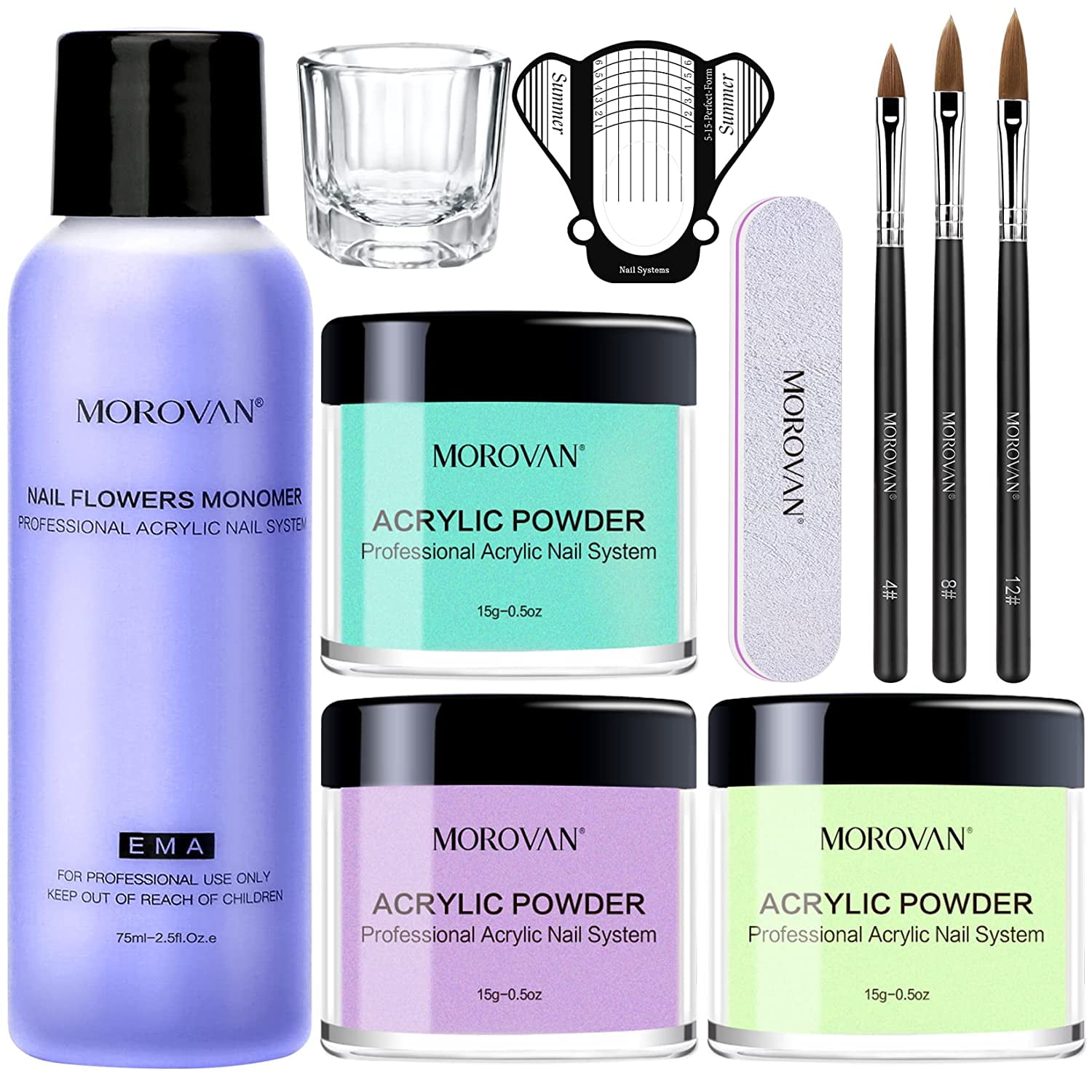 MOROVAN Acrylic Nail Kit, 3 Colors Acrylic Powder, Liquid Set, Nail ...