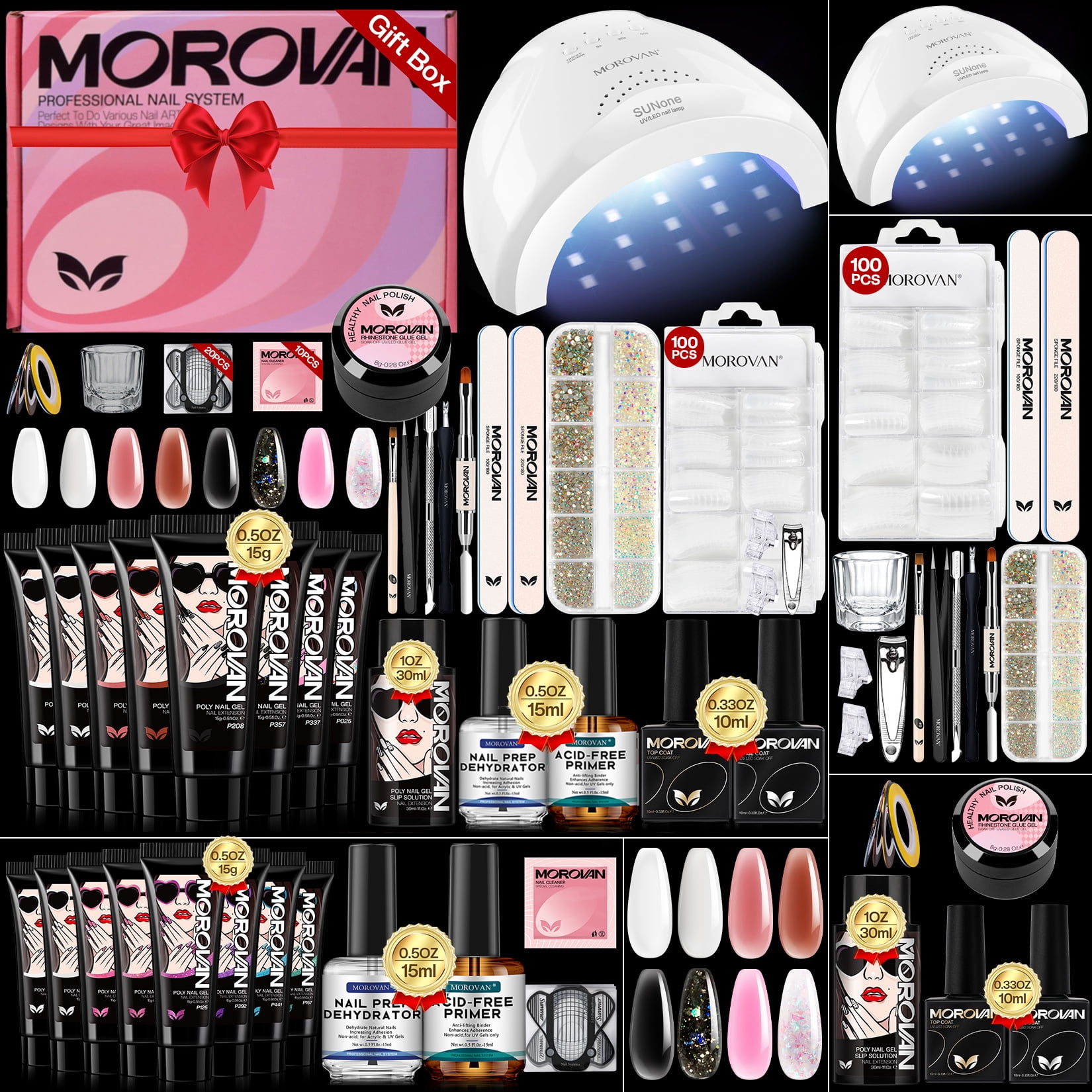 Morovan Back to School Nail Kit 8PCS: 48W Fast Curing LED Lamp, Poly ...