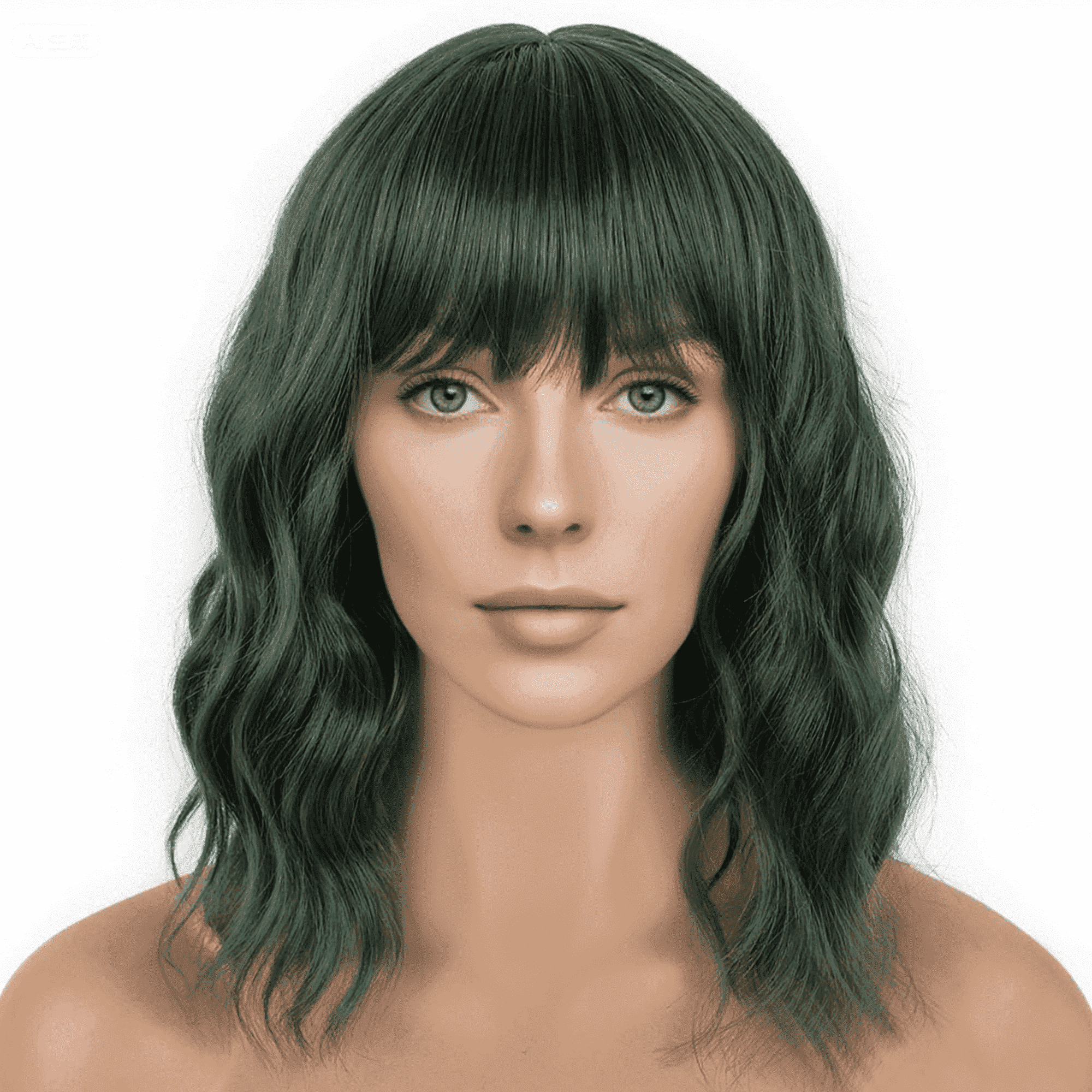 Morovan Short Wavy Bob Wig with Bangs, Shoulder Length Synthetic Hair ...