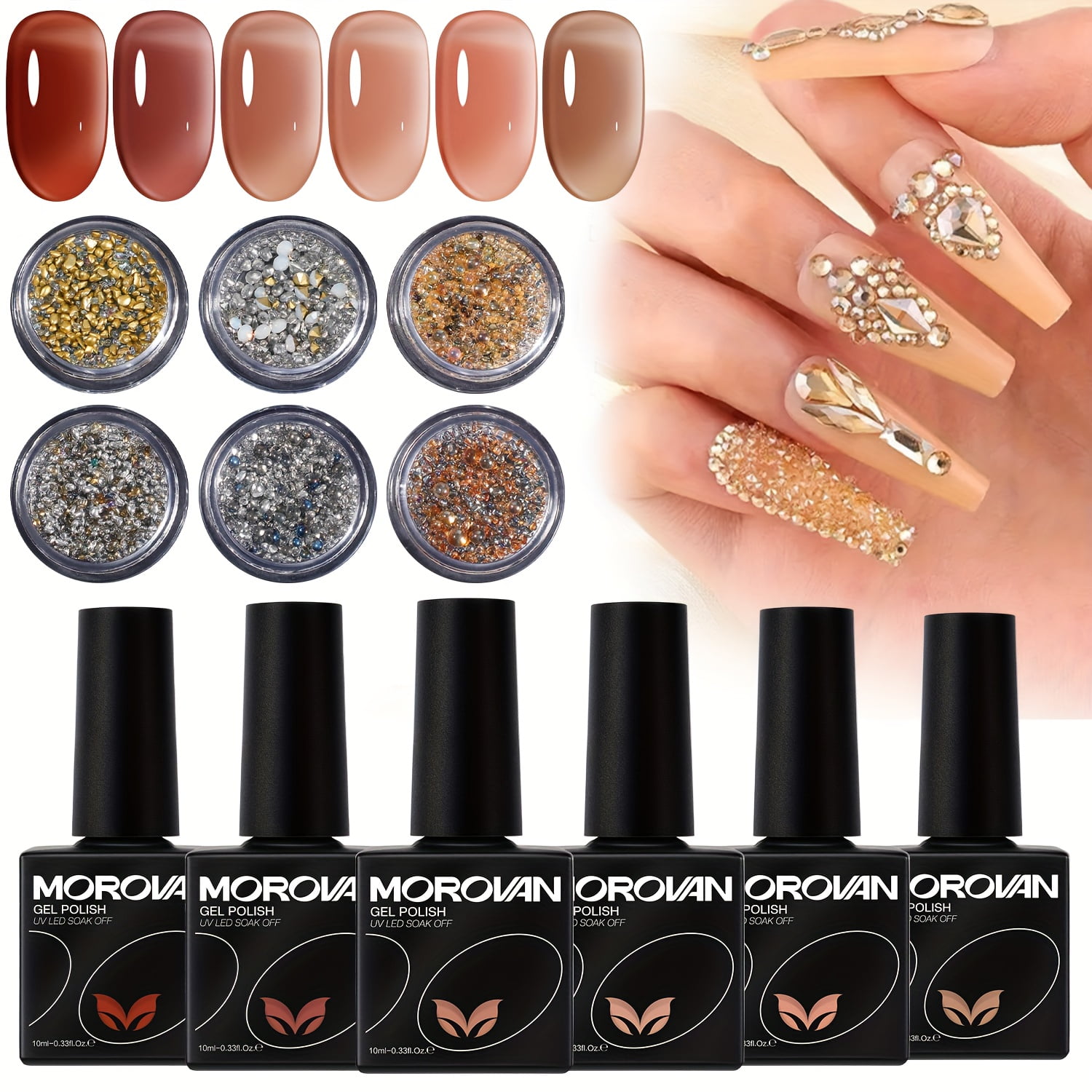 Morovan Jelly Gel Nail Polish Set 6 Colors with 6 Boxes of 3D Flash ...