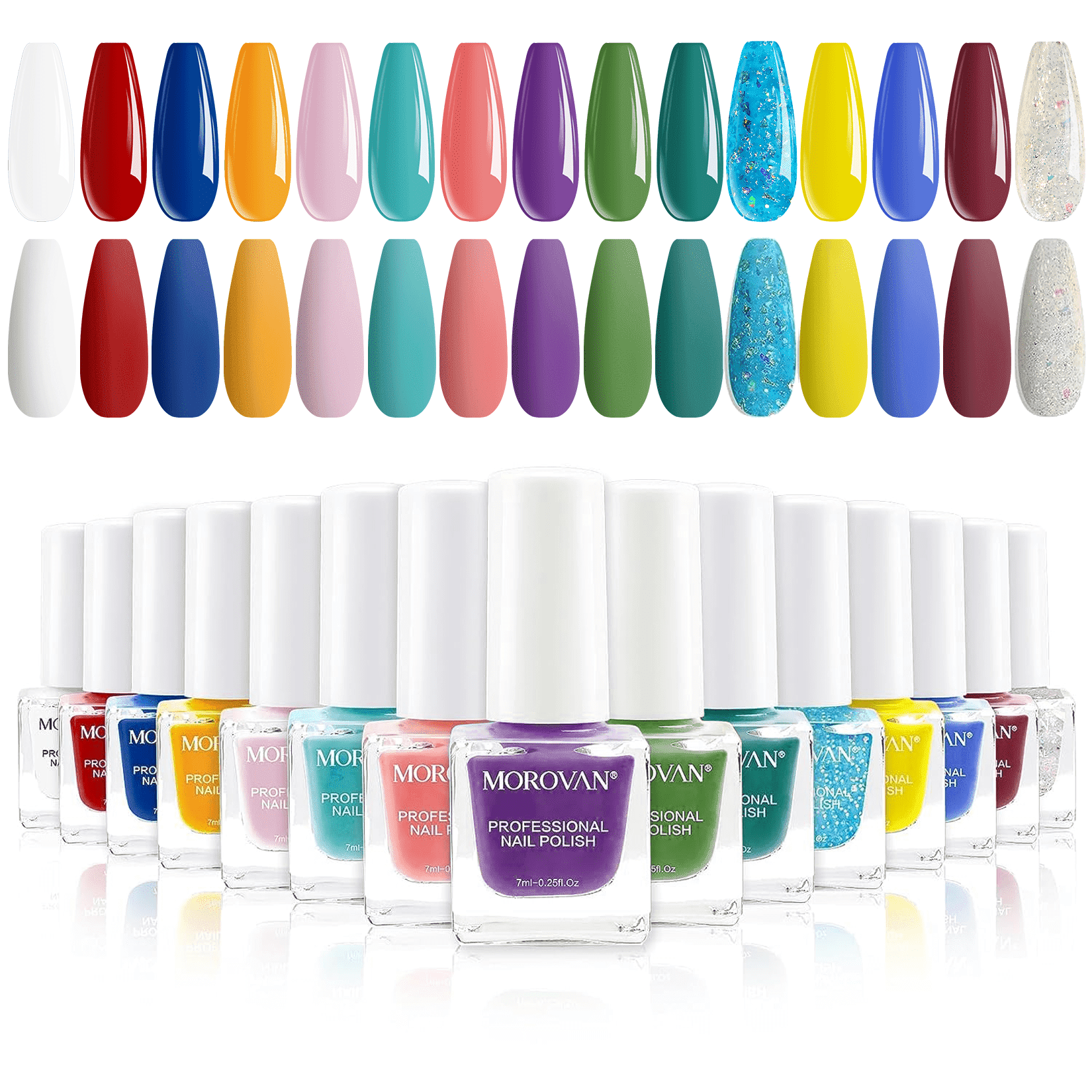 Morovan Nail Polish Set, 15 Glossy Colors, Rainbow Finger Nail Polish ...