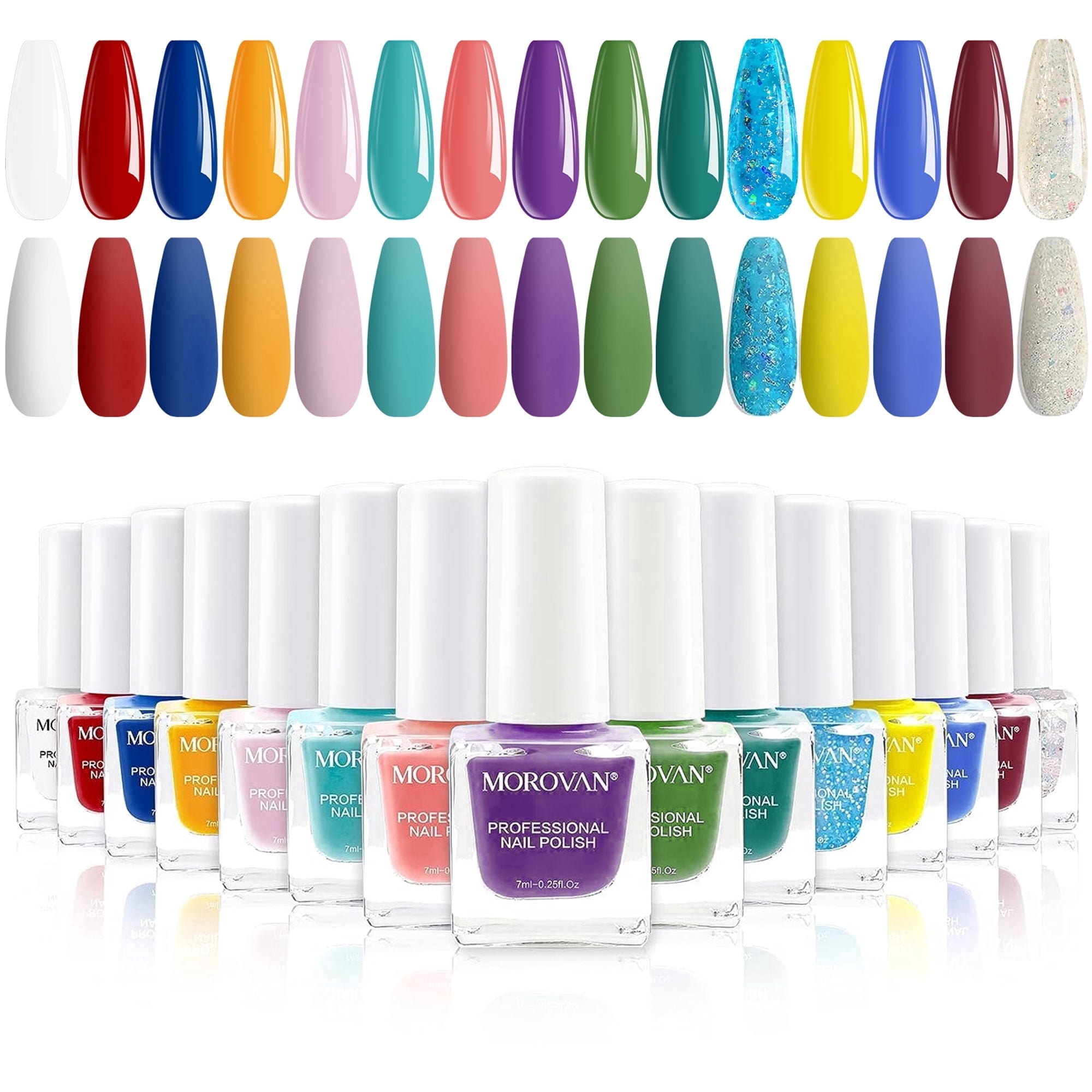 Morovan Nail Polish Set, 15 Glossy Colors, Rainbow Finger Nail Polish ...