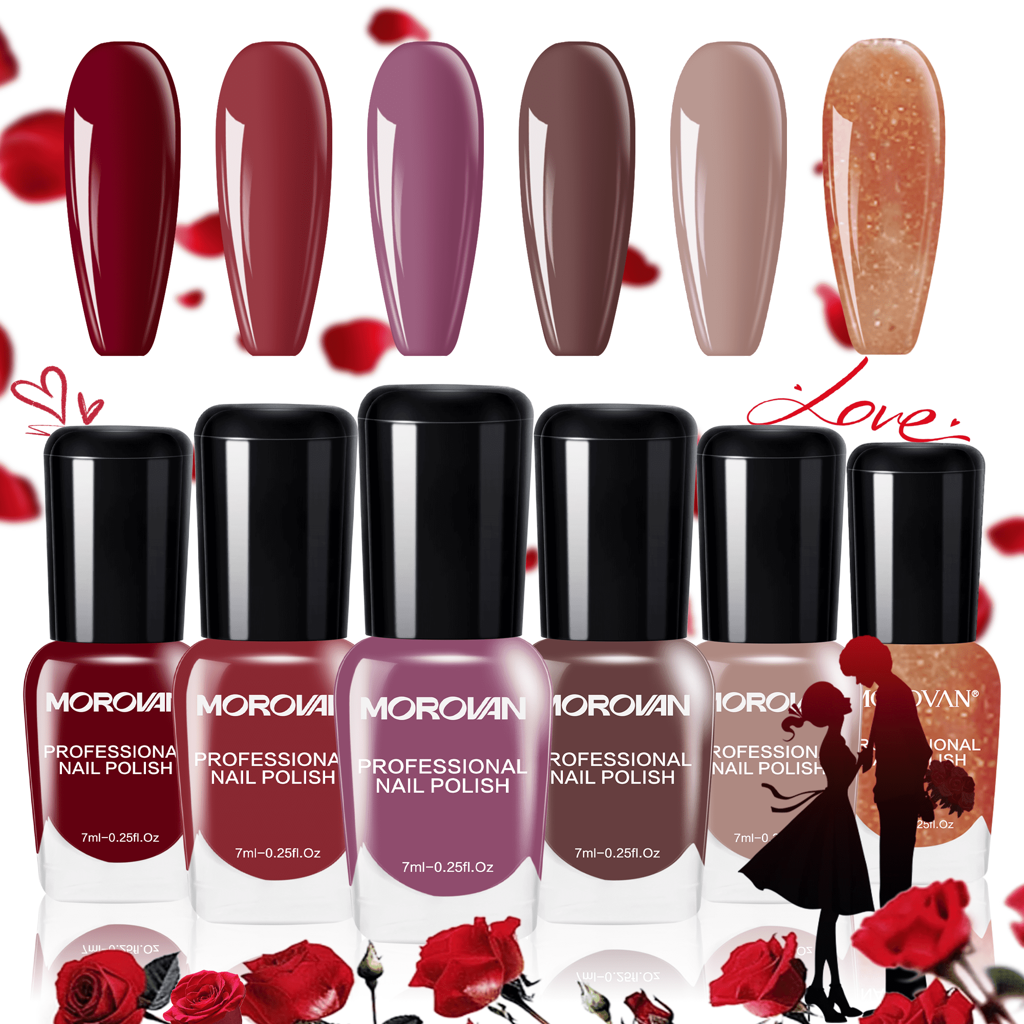 Morovan Nail Polish Set 6 Colors Fall Brown Glitter Gold Quick Dry Nail ...