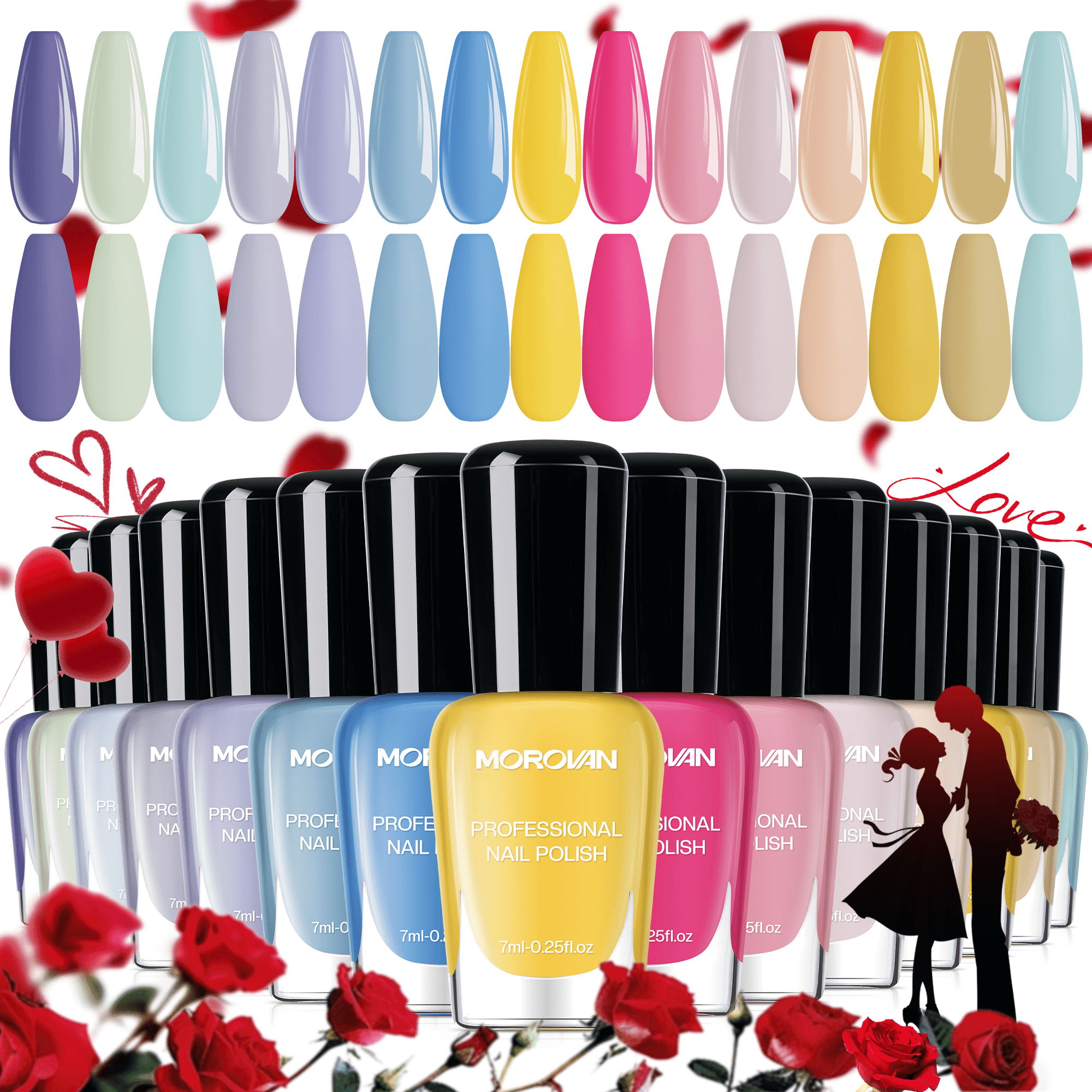 Morovan Macaron Air Dry Nail Polish Set, 15 Bright Pastel Colors, Quick ...