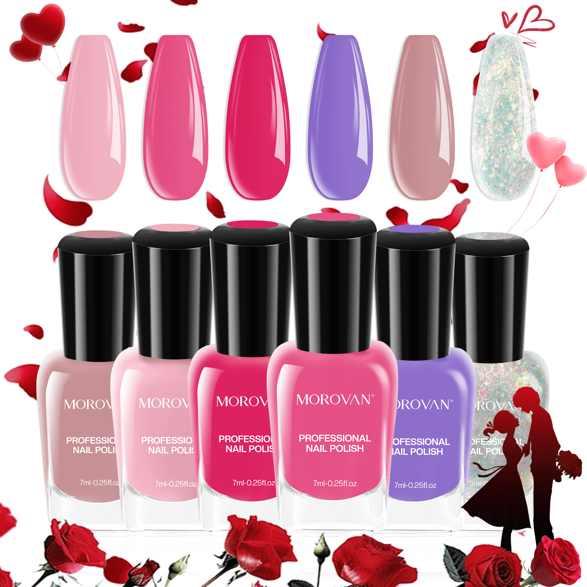 Morovan Nail Polish Set Fingernail: Pink Glitter Quick Dry Nail Polish ...