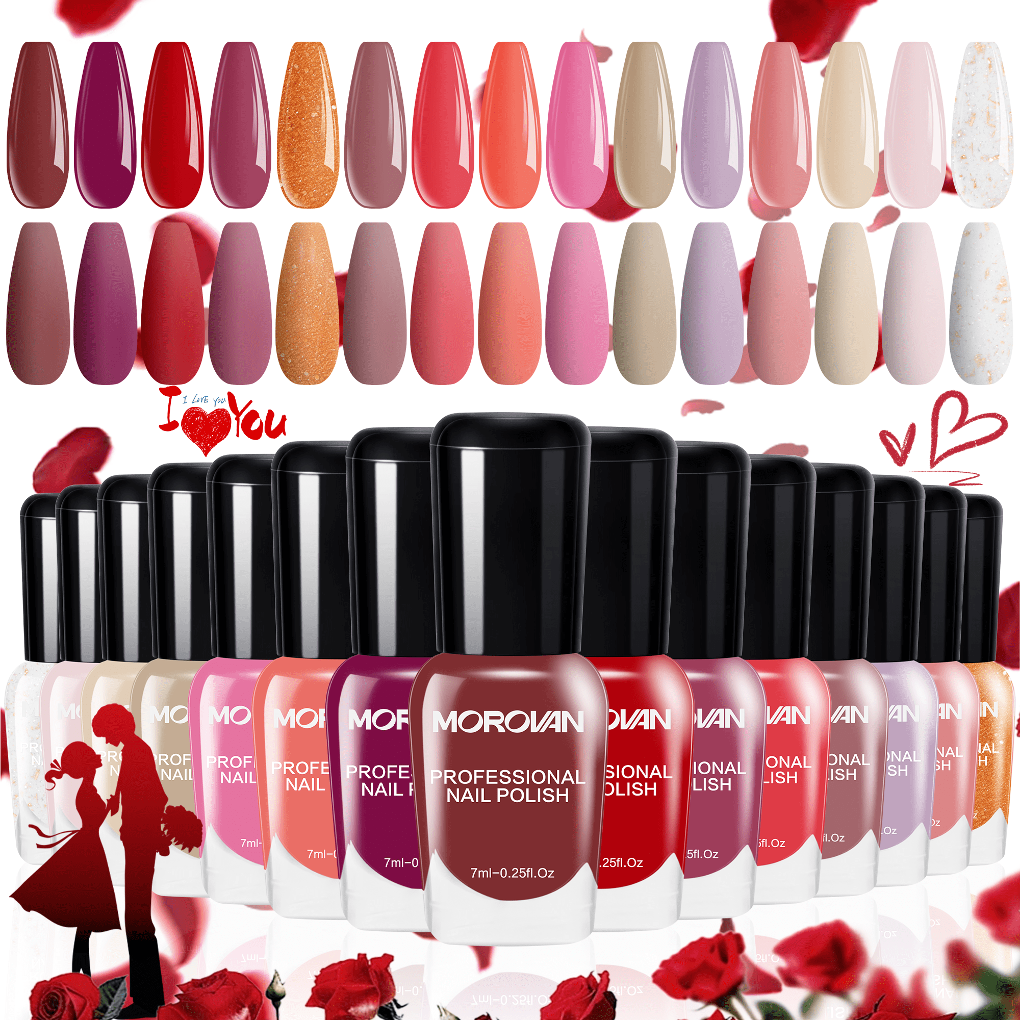 Morovan Nail Polish Set Fingernail:15 Colors with glitter nail polish ...