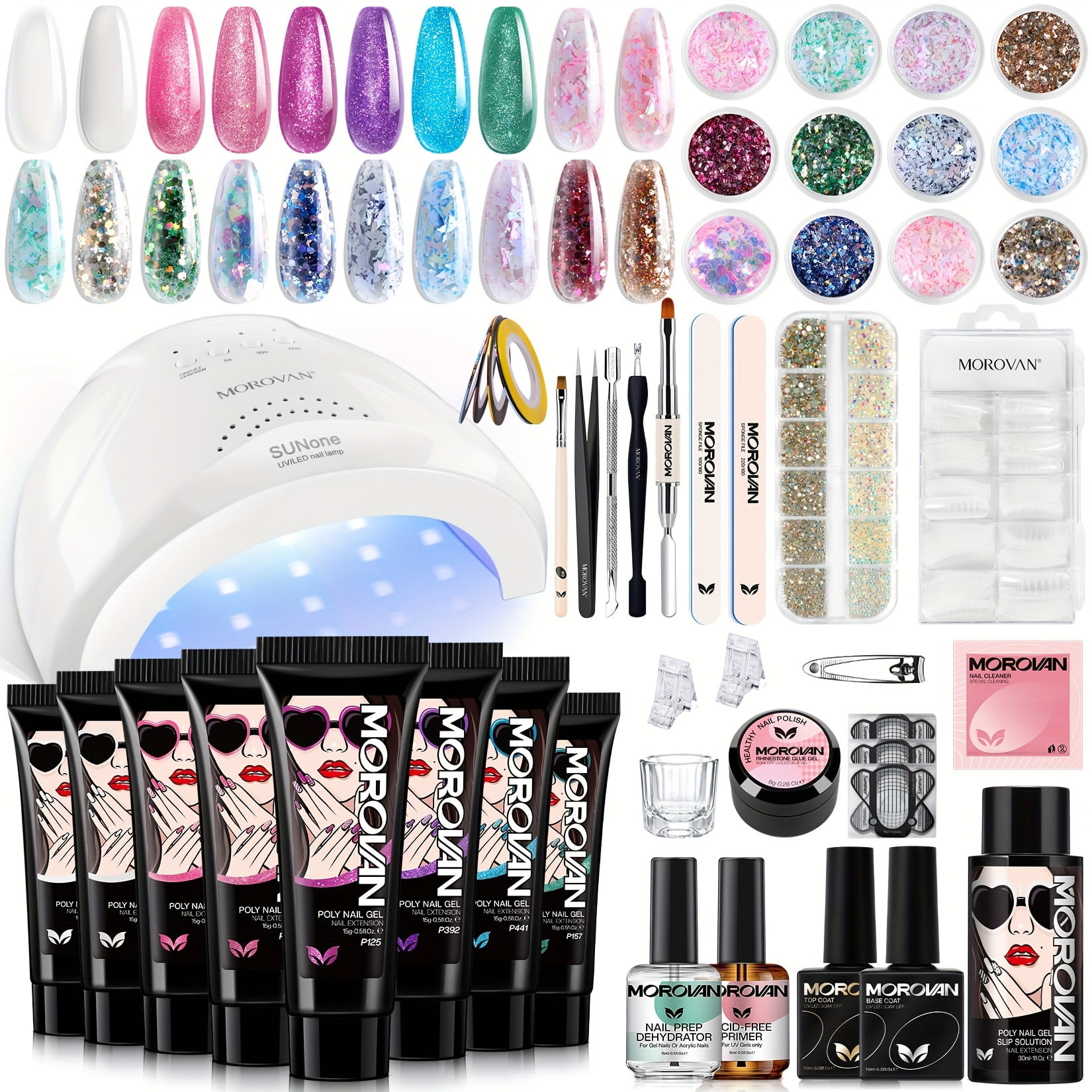 Morovan Poly Gel nail enhancement kit: entry kit 8 pieces of Poly nail ...