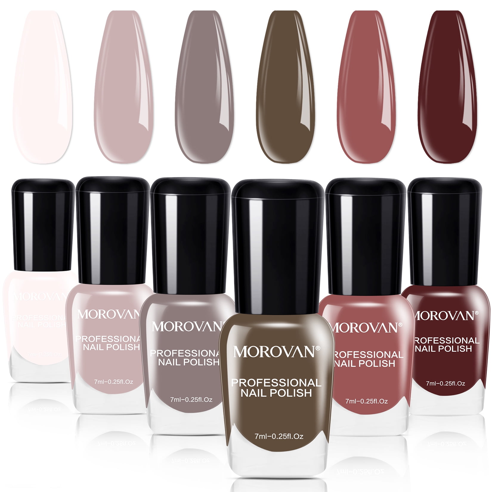 MOROVAN Quick Dry Nail Polish Set, Nude Pink, Milky White, Brown, 6 ...