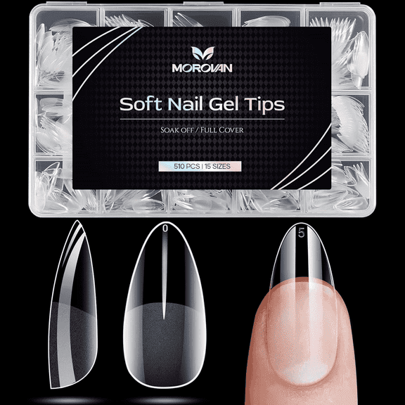 Thinway Extra Short Almond Nail Tips Full Cover 510PCS Gel Nail Tips ...