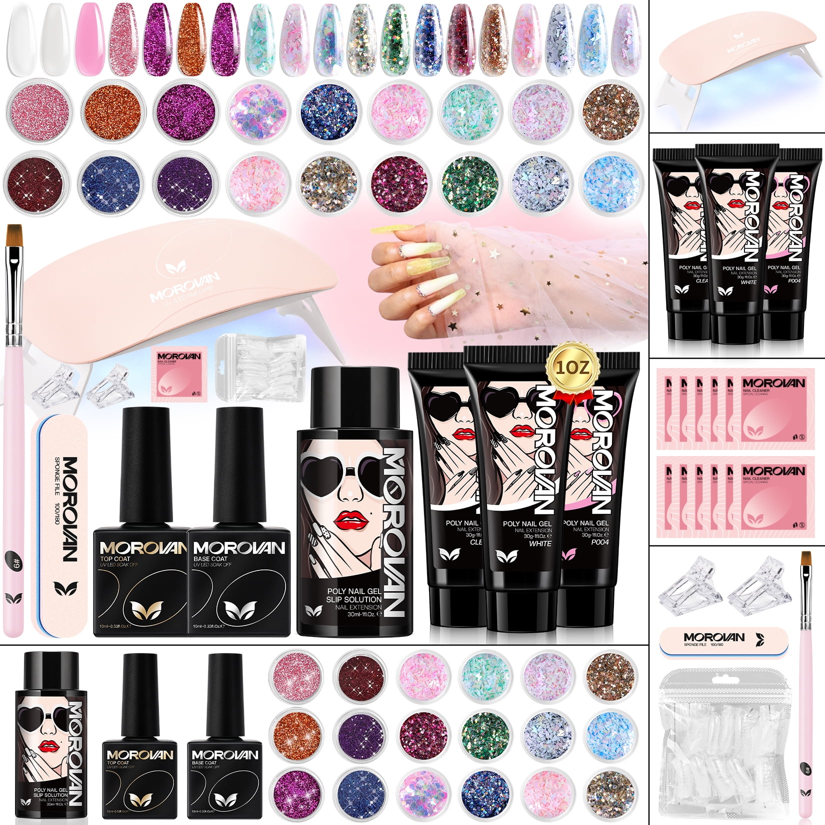 Morovan gift box complete polymer gel nail kit: 6 color polymer gel kit ...