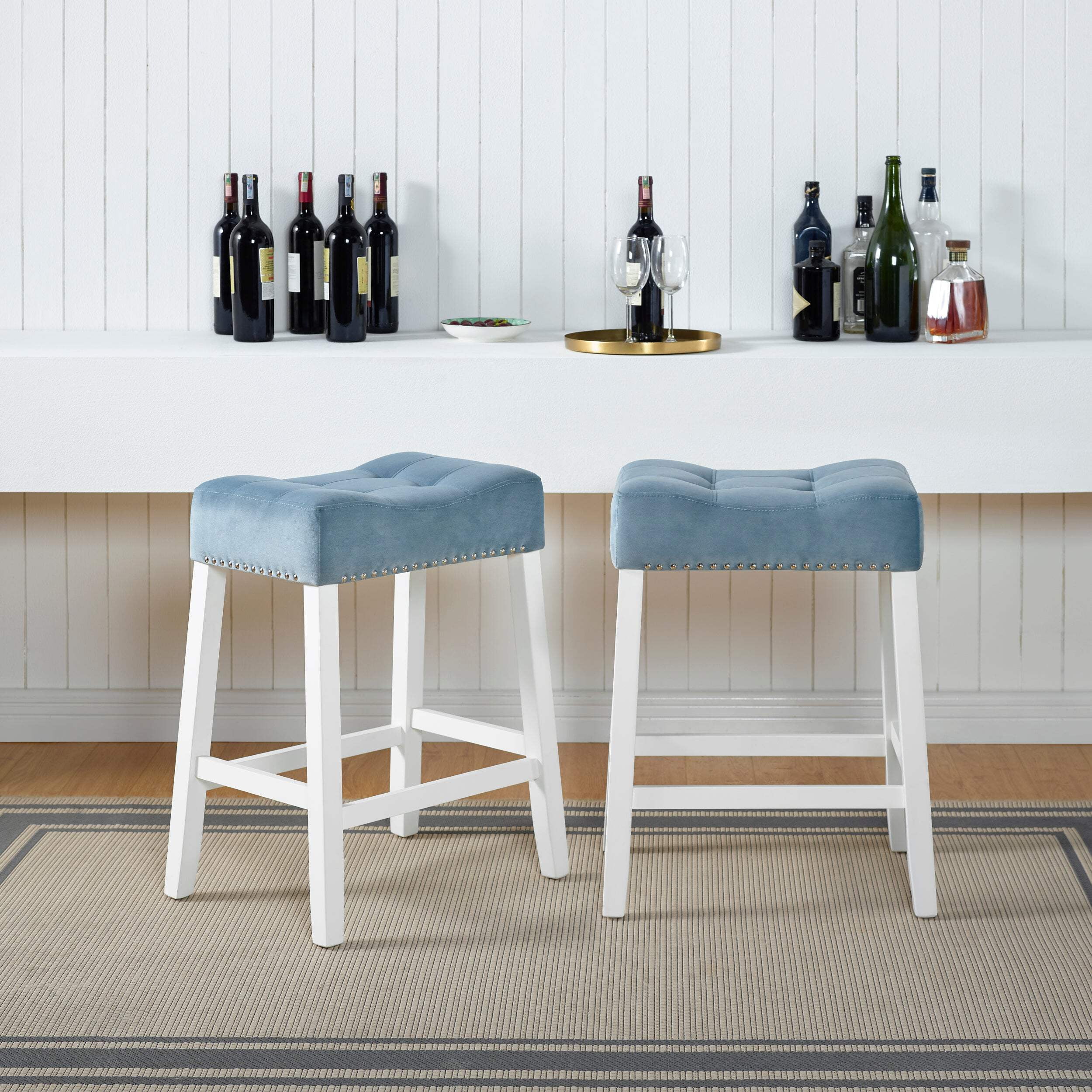 Morovo Set Of 2 Velvet Counter Height Stools With Tufted Saddle Seats ...