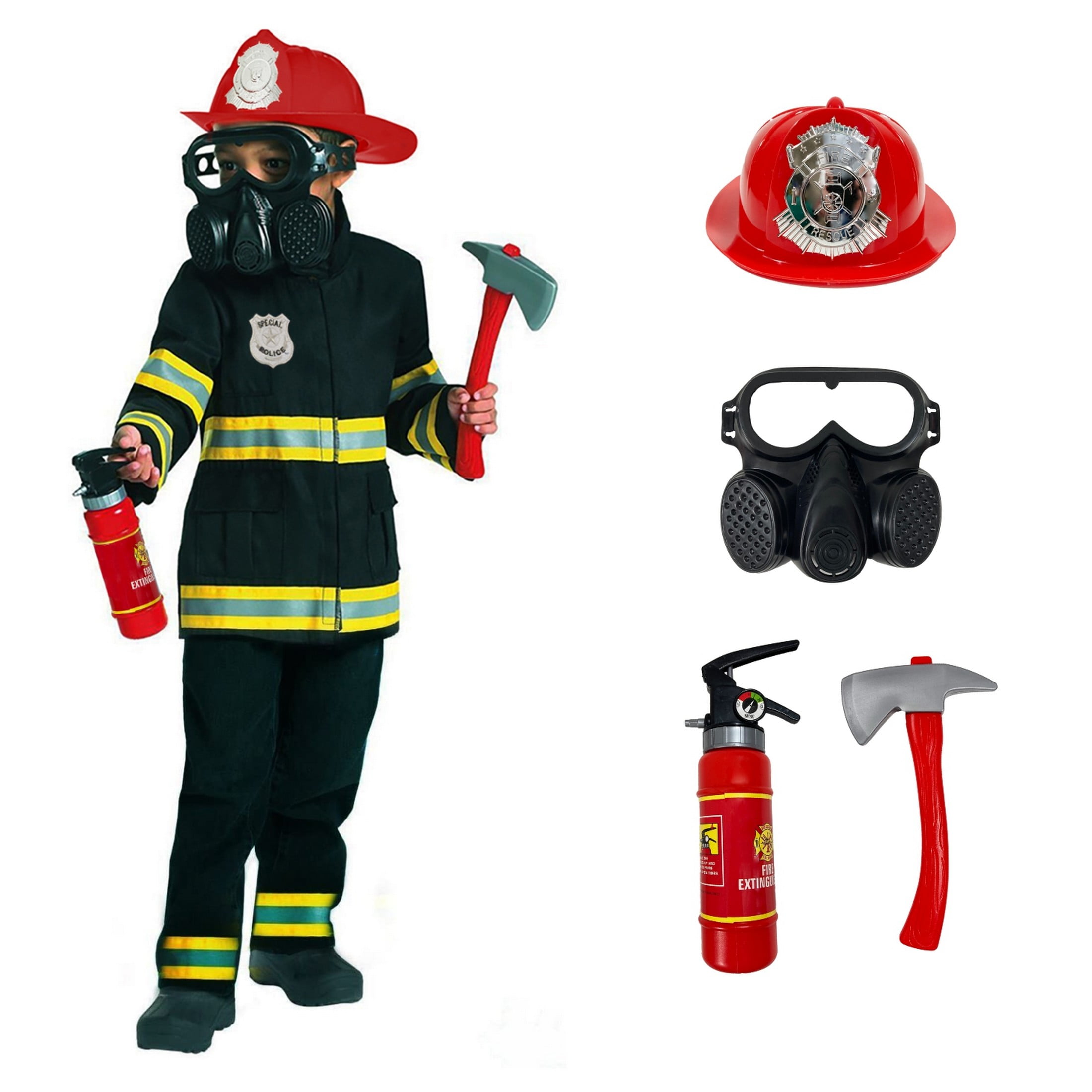 Morph Boys Fireman Firefighter Fancy Dress Costume Helmet Mask Tools ...