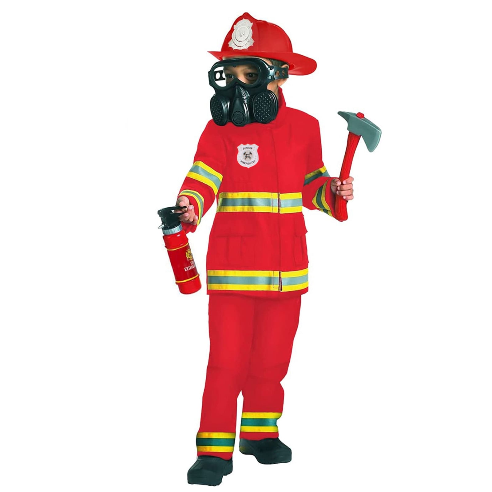 Morph Boys Red Fireman Firefighter Costume Helmet Mask Tools Fire ...