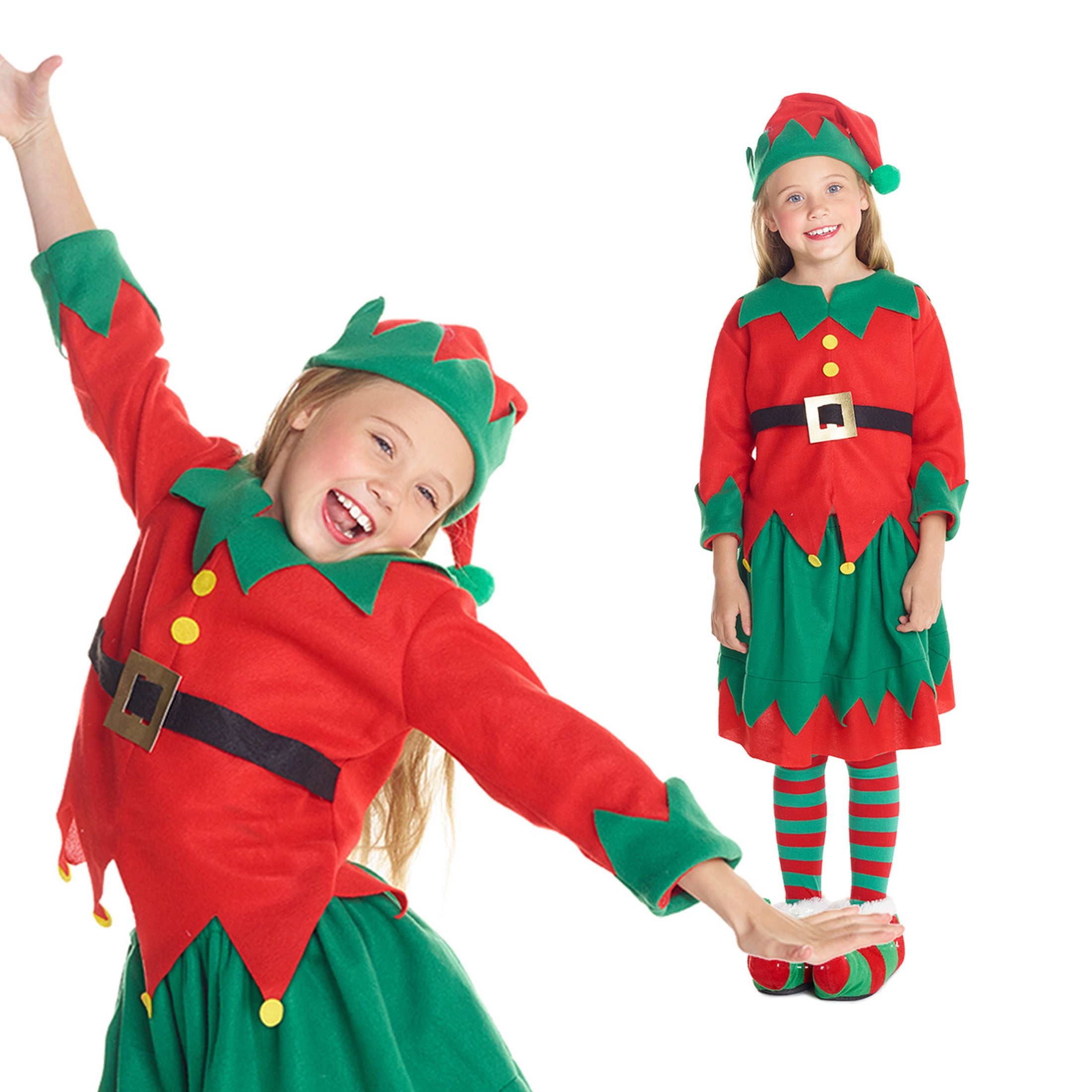 Morph Girls Christmas Elf Fancy Dress Costume Kids Santa Helper Xmas ...