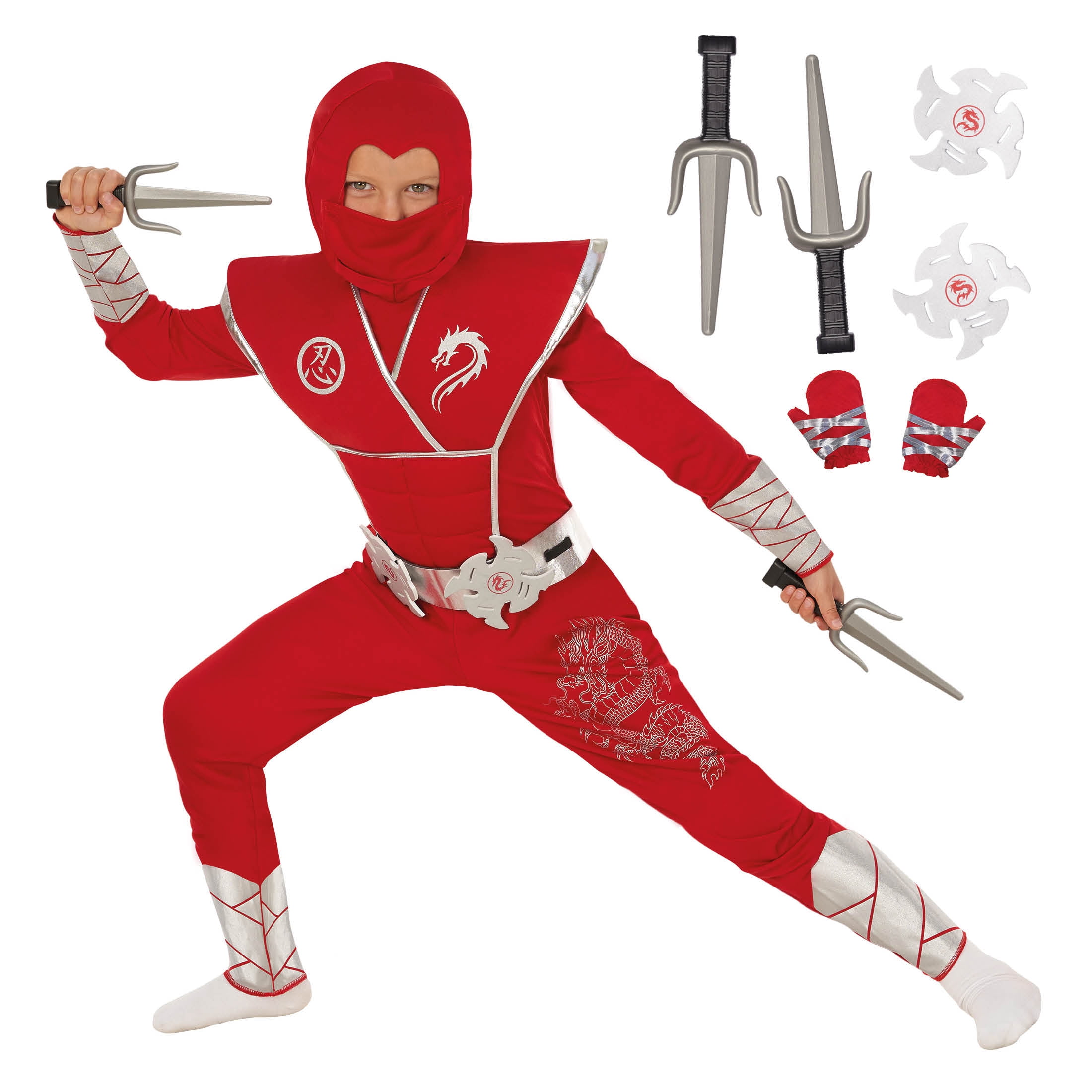Morph Kids Red Ninja Costume Toys Boys Girls Samurai Warrior Fancy ...