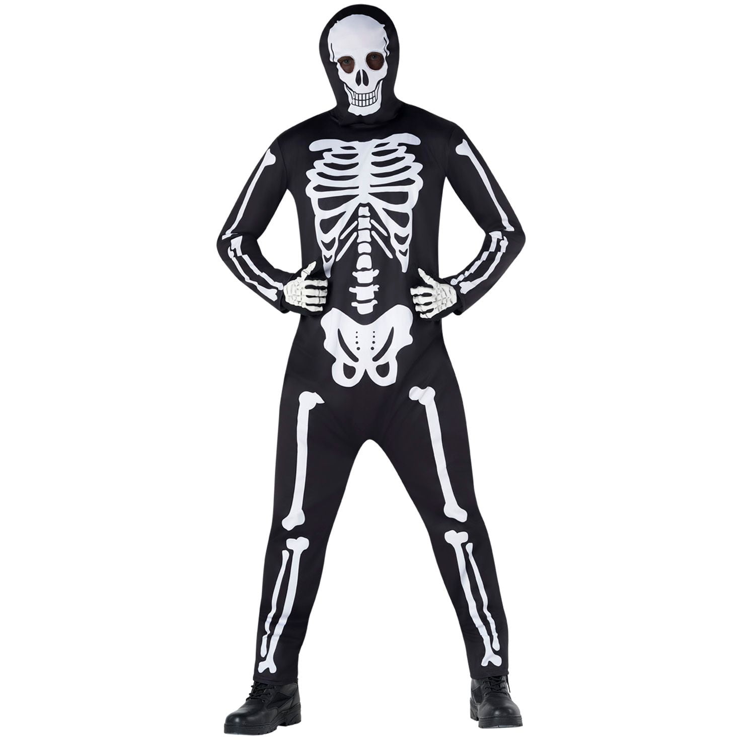 Morph Mens Skeleton Jumpsuit Adult Hooded Halloween Fancy Dress Costume ...