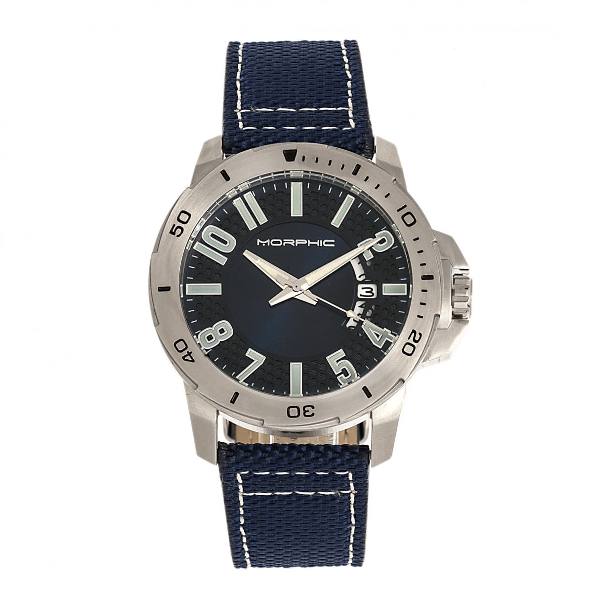 Morphic M70 Series Canvas-Overlaid Leather-Band Watch W/Date - Silver ...