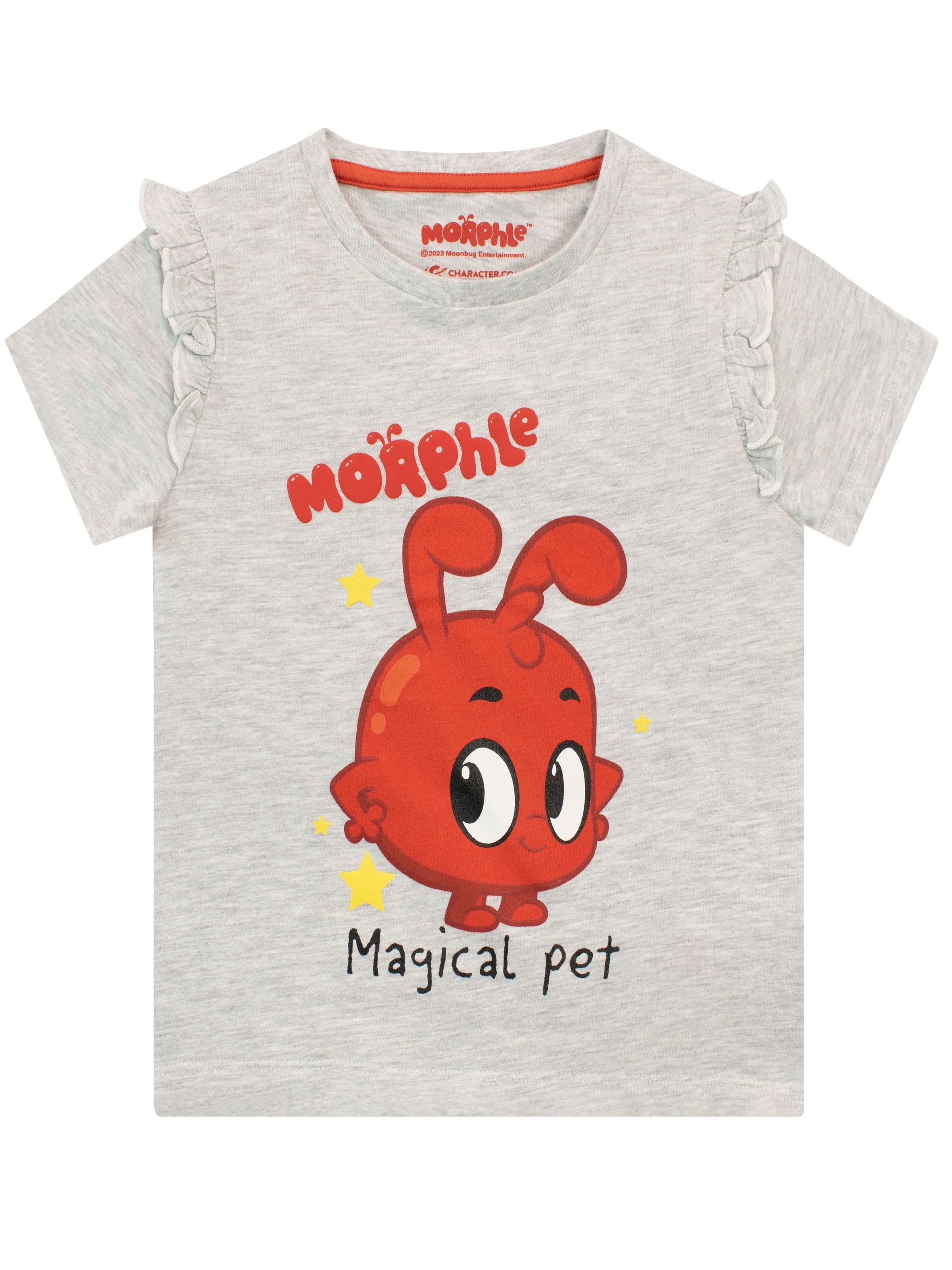 Morphle Cute Kids Girls Puff Print T-Shirt in Gray with Gathered Frills ...