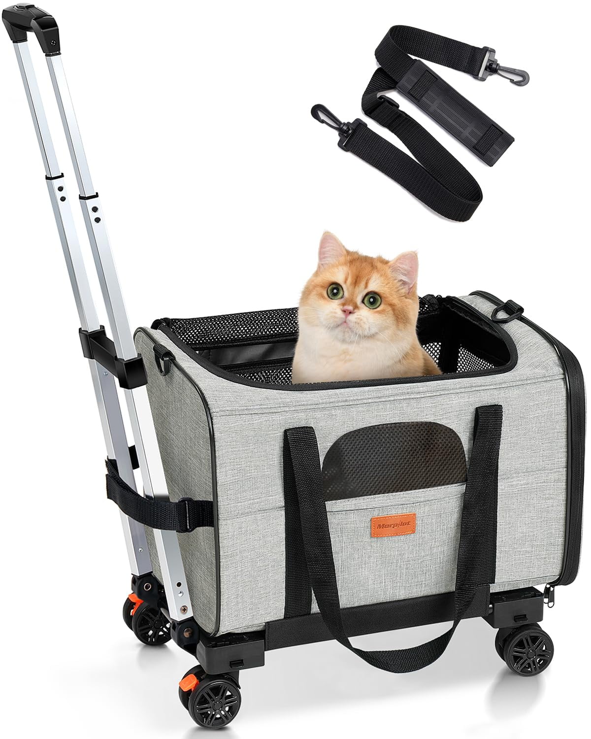 Morpilot Cat Carrier with Wheels Airline Approved, Pet Carrier with ...