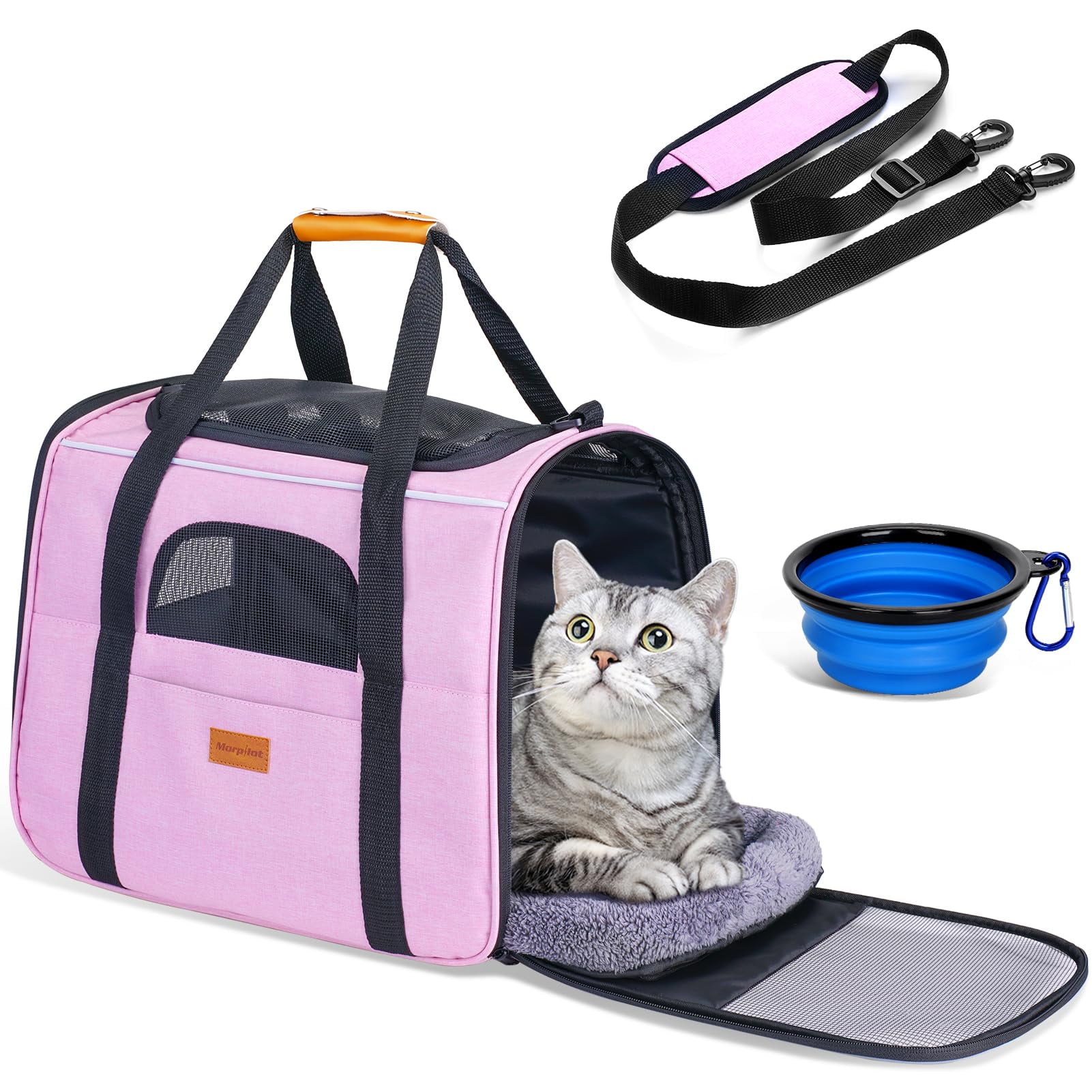 Morpilot Portable Cat Carrier - Soft Sided Cat Carrier for Medium Cats and Puppy up to 15lbs ...