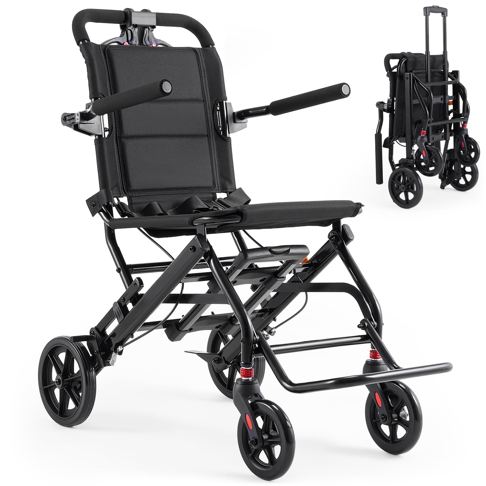 Morrean Lightweight Elderly Transport Wheelchair, Foldable Travel ...