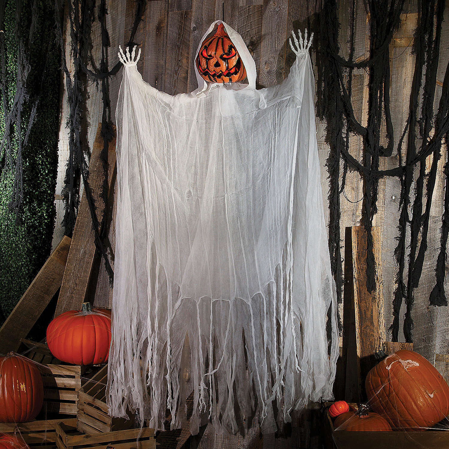 5 Ft. 6" Hanging Animated White Robe Pumpkin Man Halloween Decoration ...