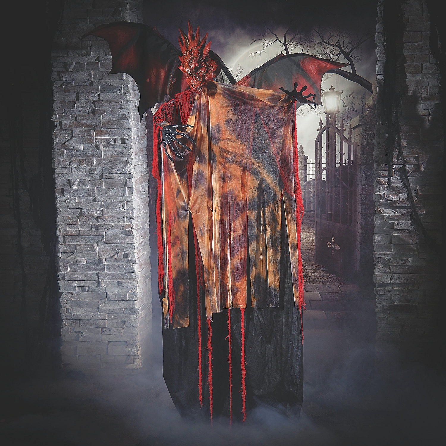 6 Ft. Standing Animated Black & Red Dragon Man Halloween Decoration ...