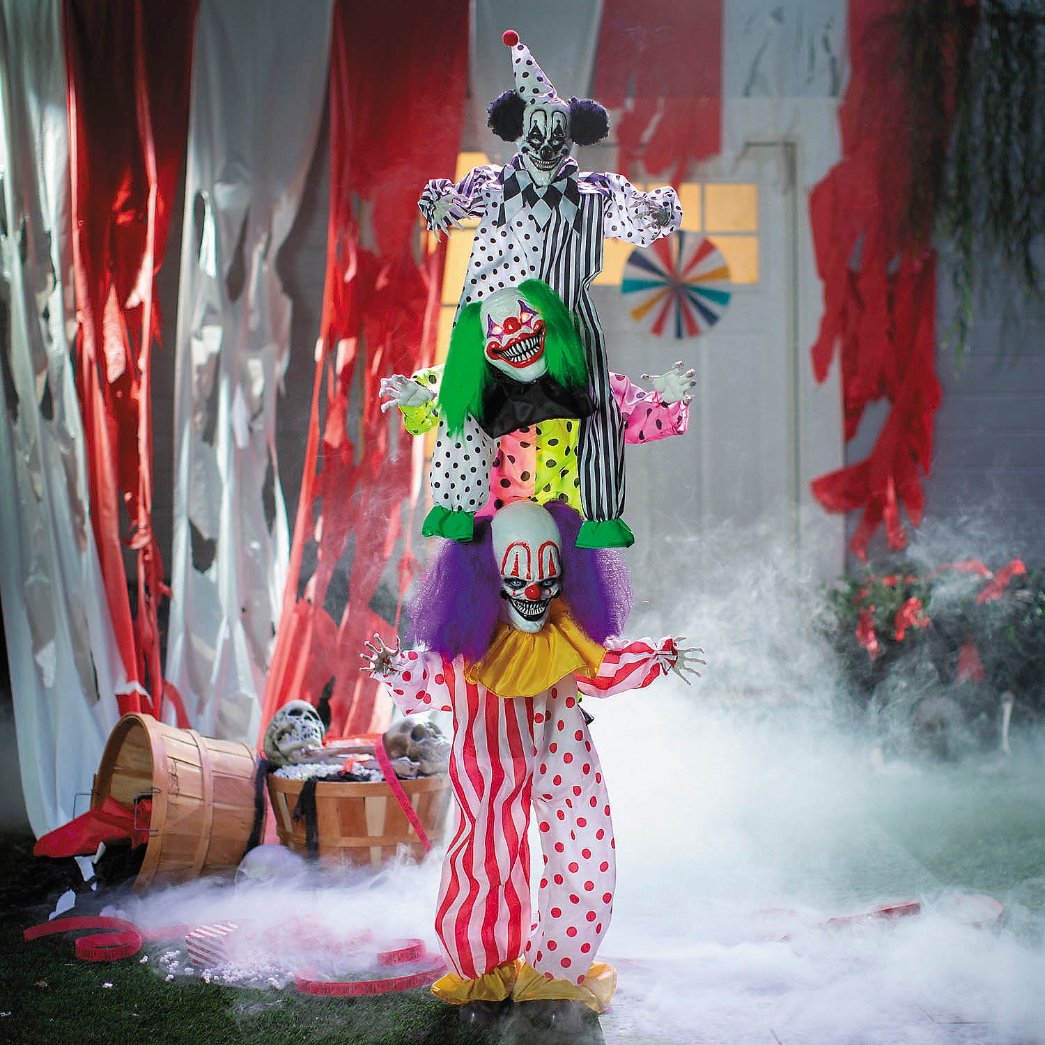 5 Ft 10 3/4" Animated Standing Light-Up LED Stacked Clown Trio ...